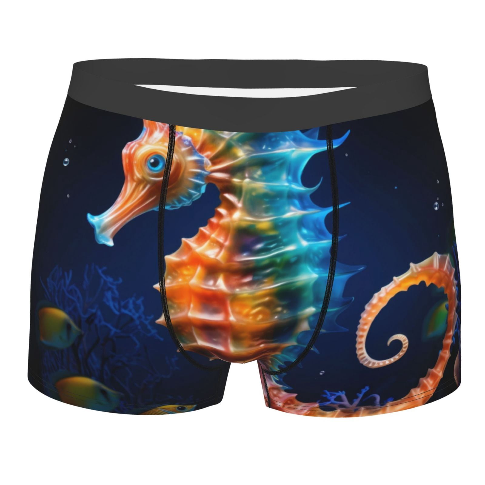 Yiaed Yellow Fish Seahorse Print Men's Soft Cotton Boxer Shorts ...
