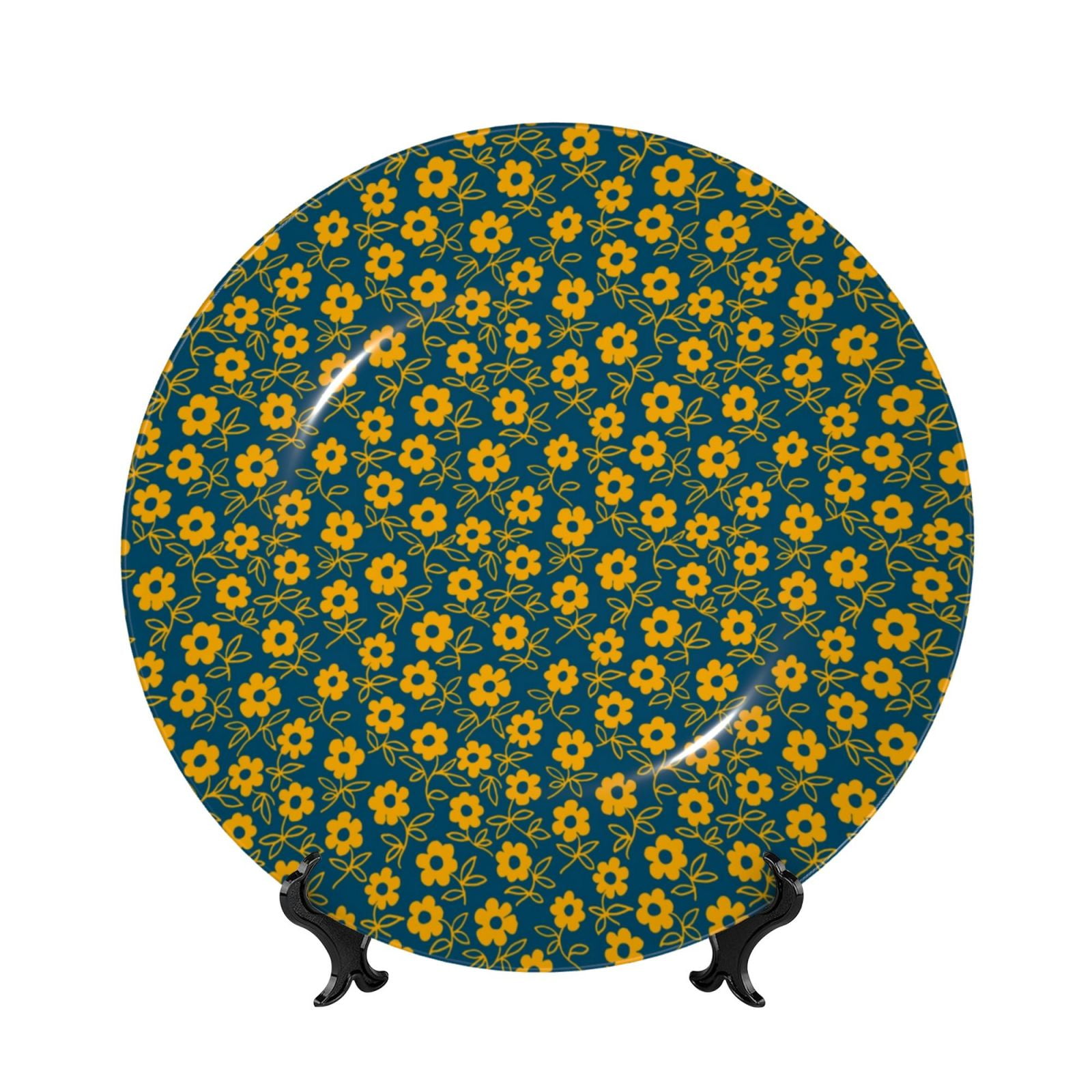 Yiaed Yellow Floral Print Bone China Decorative Plate Ceramic Dinner ...
