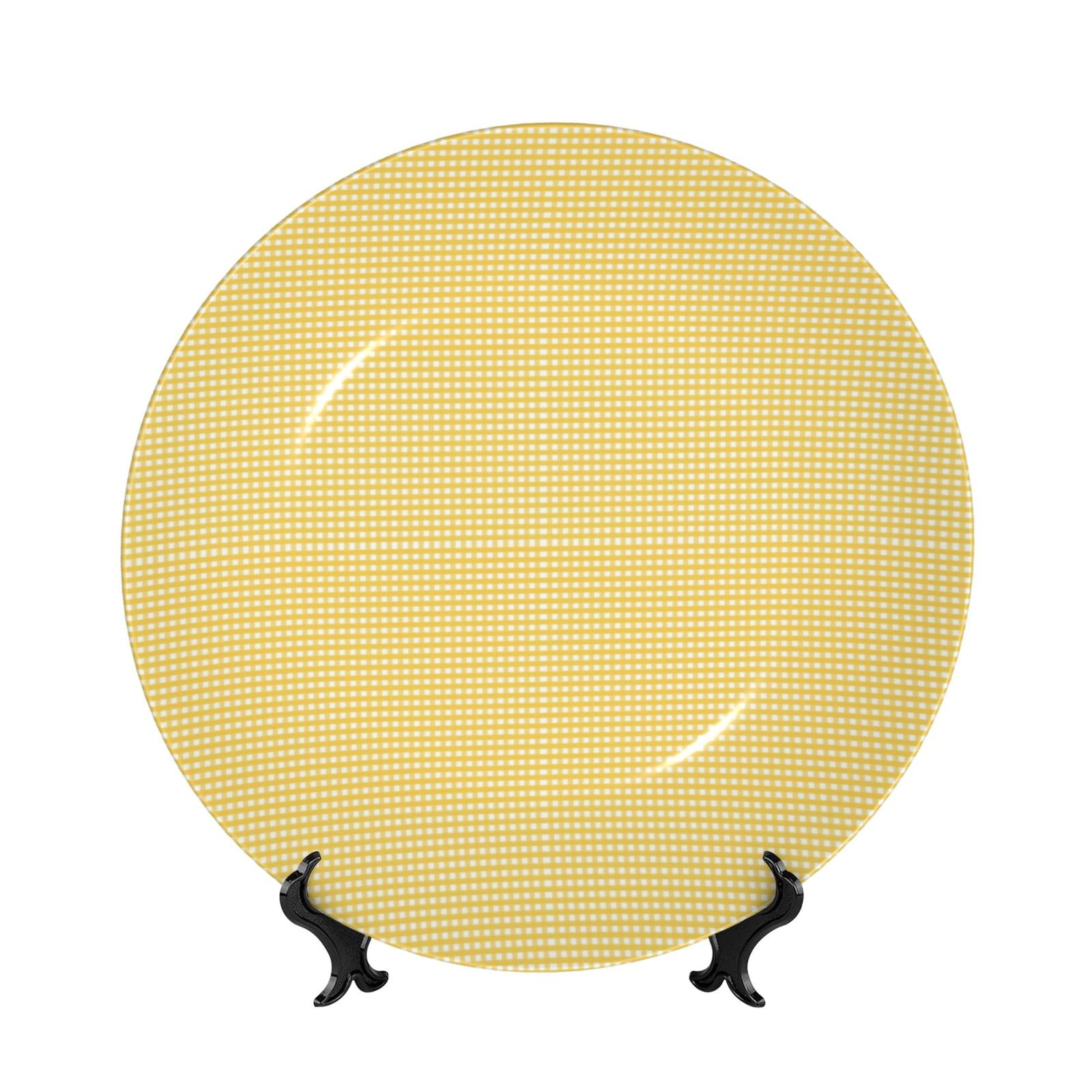Yiaed Yellow Gingham Print Bone China Decorative Plate Ceramic Dinner ...