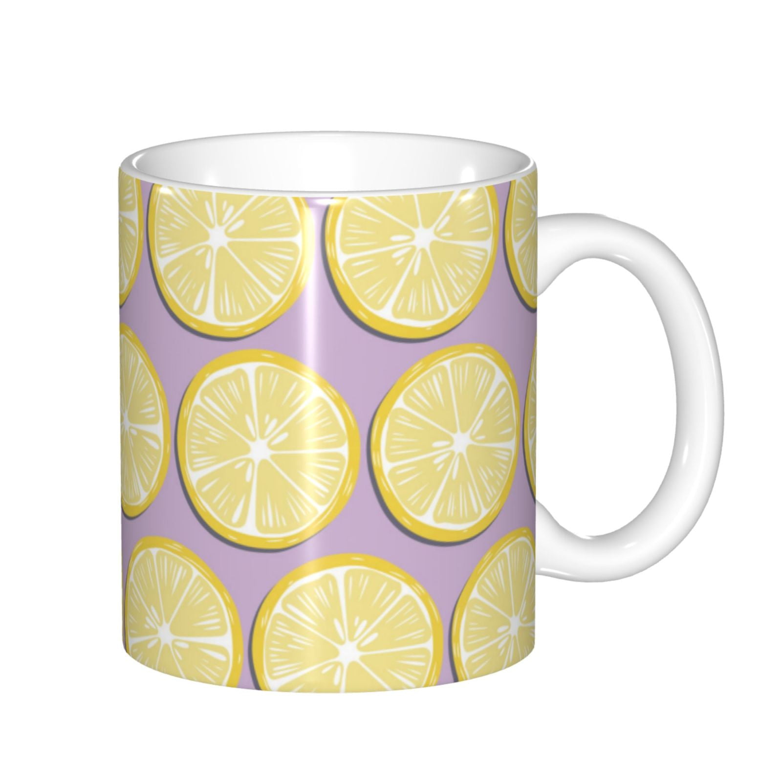 Yiaed Yellow Lemon Slices Print Ceramics Coffee,Large Handle Design ...
