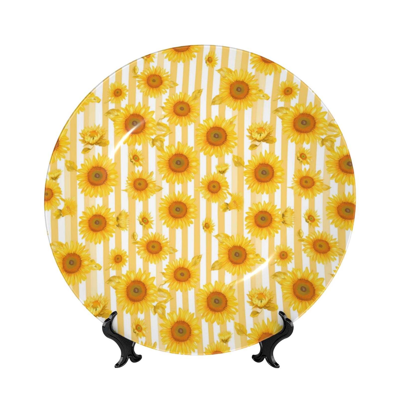 Yiaed Yellow White Striped Sunflower Print Bone China Decorative Plate ...