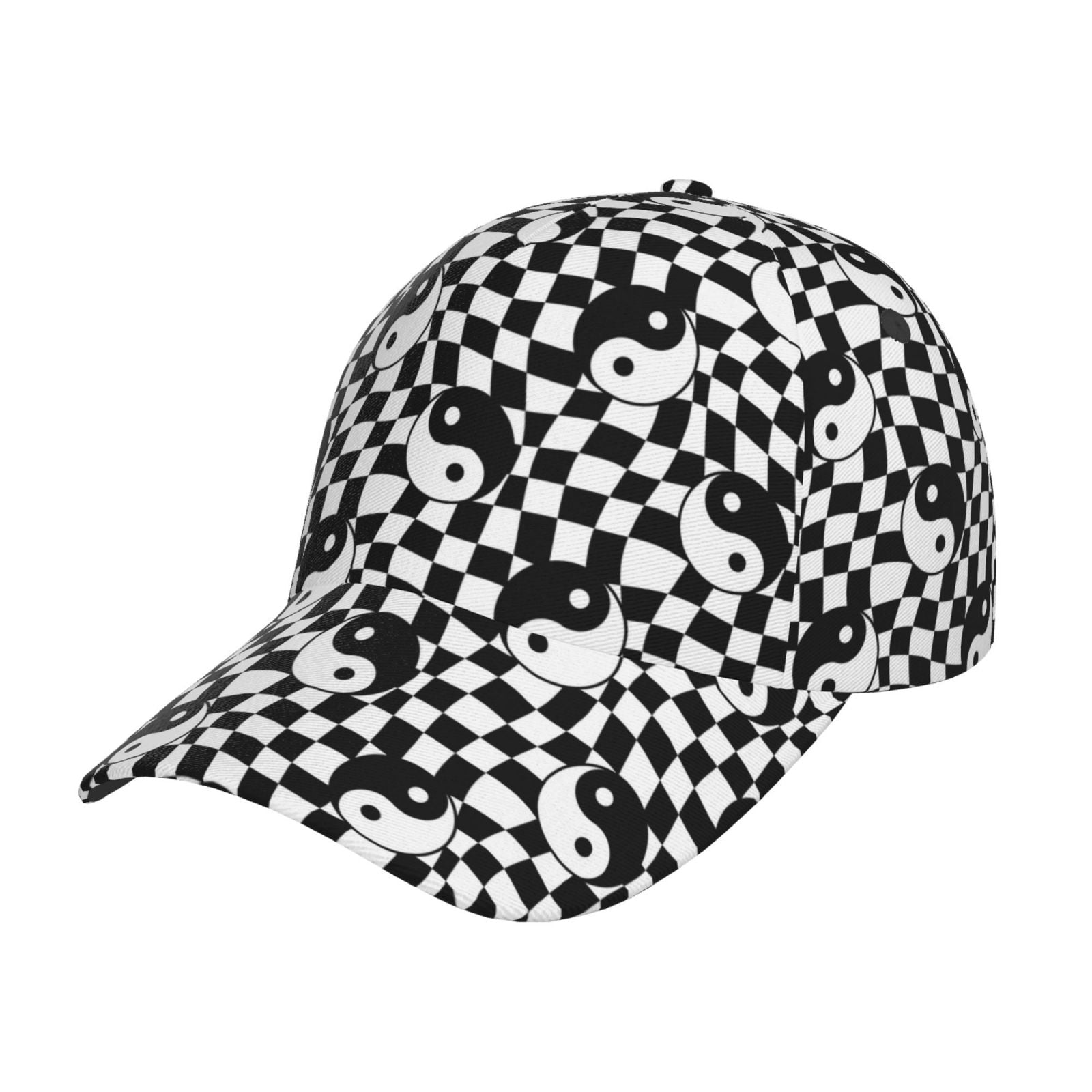 Yiaed Ying Yang Checkered Print Cap Adjustable Size for Running ...