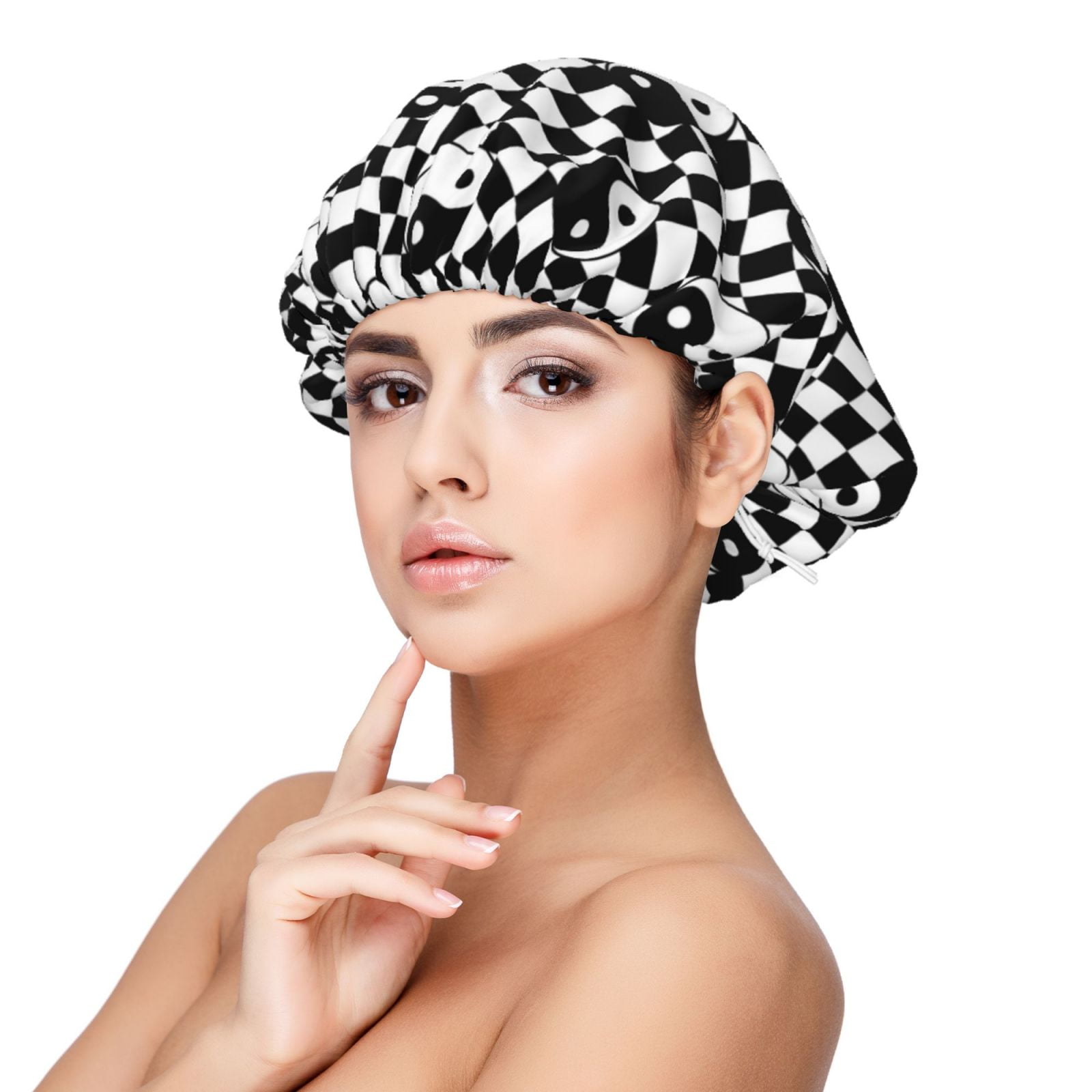 Yiaed Ying Yang Checkered Print Satin Bonnet Silk Bonnet Hair Bonnet ...