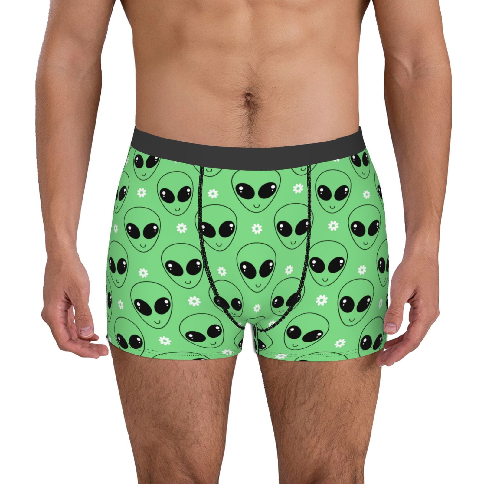 Yiaed Alien Cartoons Print Mens Soft Cotton Boxer Shorts Breathable Boxers Underwear Moisture