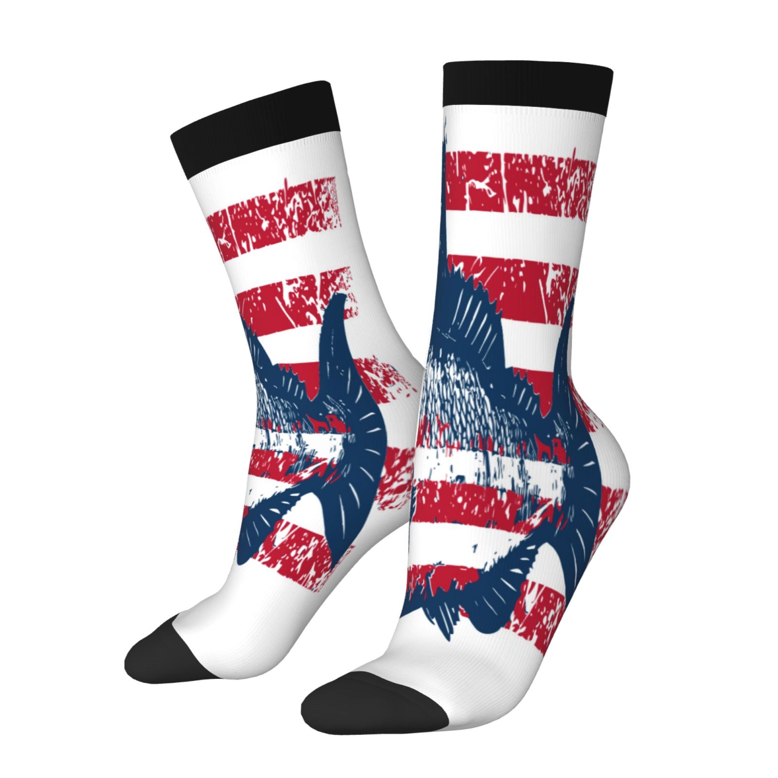 Yiaed bass fish with the USA flag Print Great elasticity Crew Socks ...