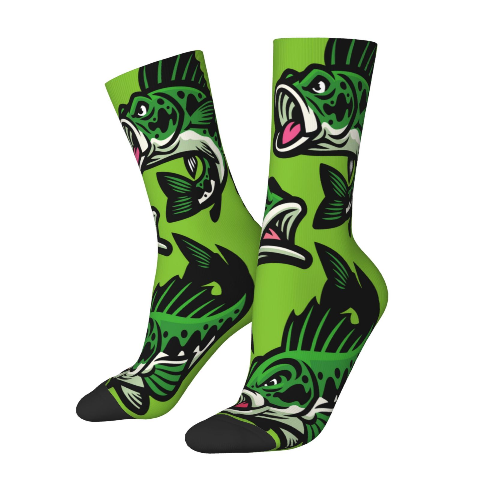 Yiaed cartoon largemouth bass fish Print Great elasticity Crew Socks ...