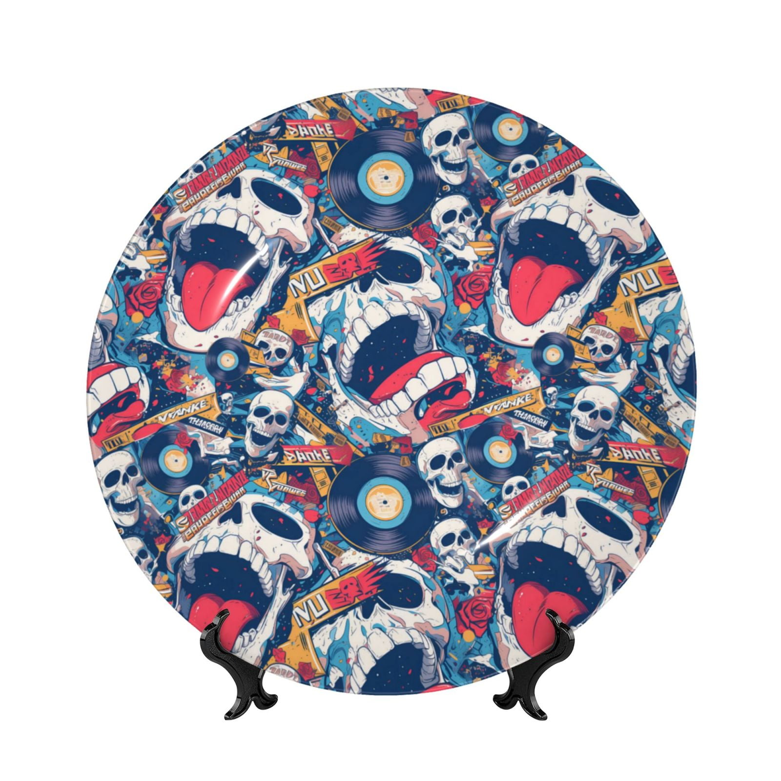 Yiaed cool rock Skull Print Bone China Decorative Plate Ceramic Dinner ...