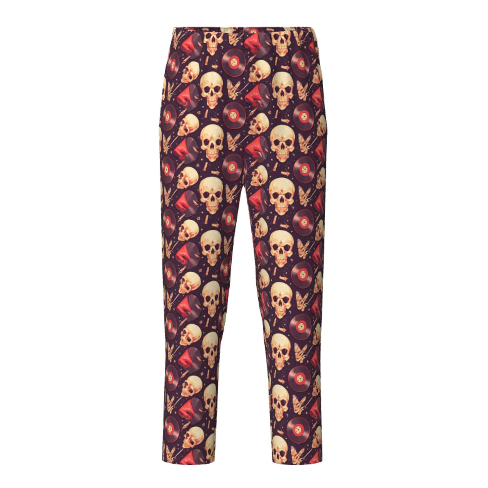 Yiaed cool rock Skull record Print Teenagers' Lounge Pants, Loose PJ ...