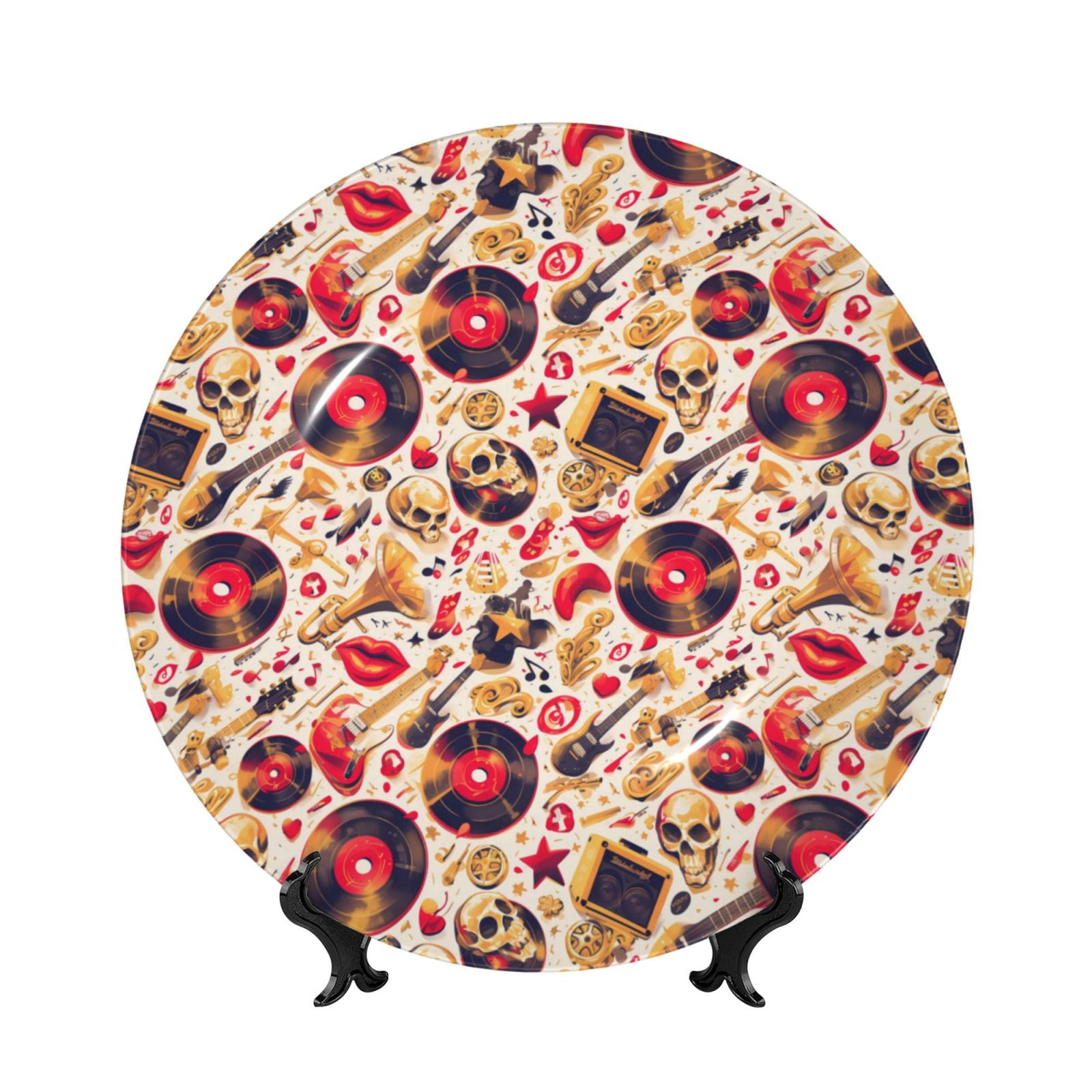 Yiaed gold Skull Guitar record Print Bone China Decorative Plate ...