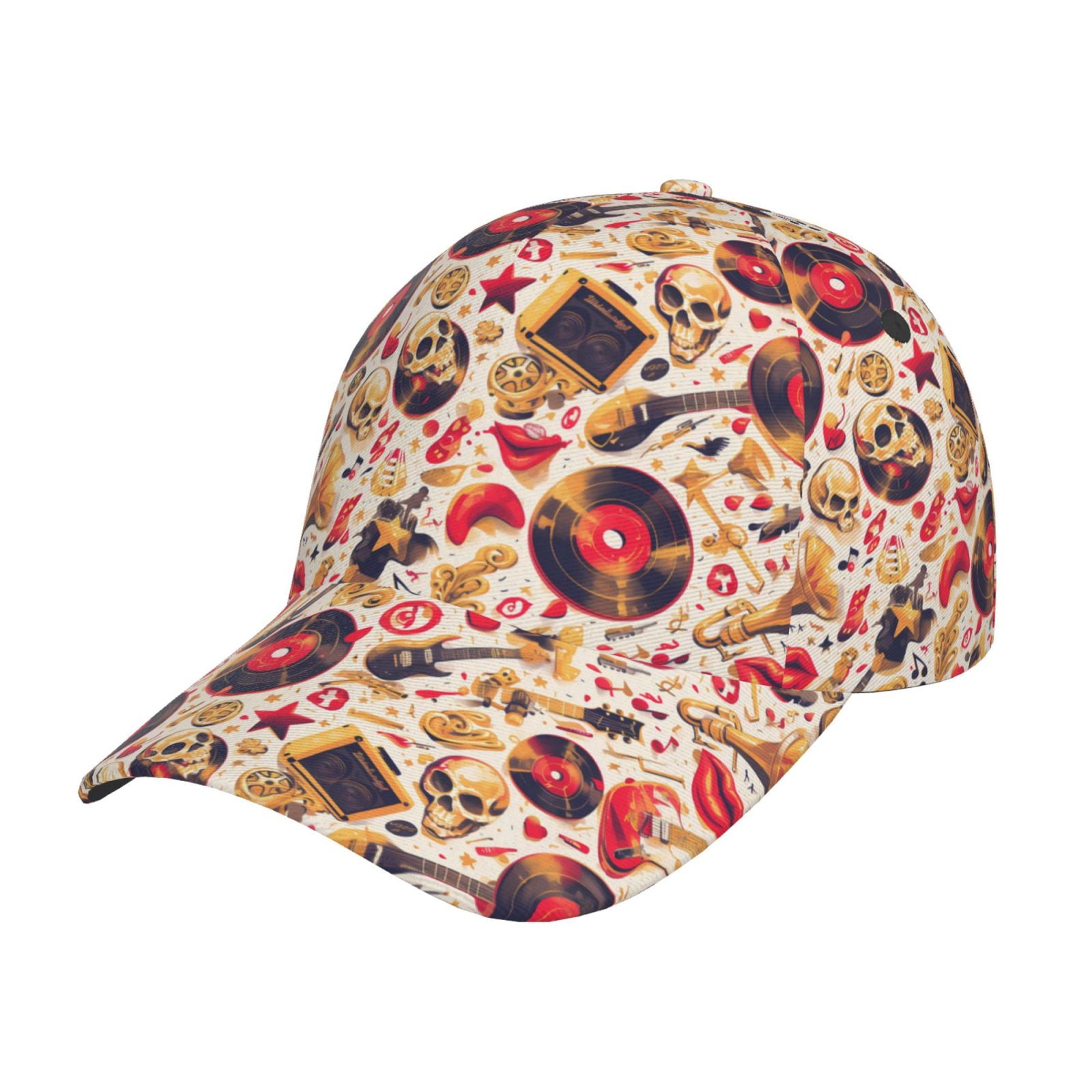 Yiaed gold Skull Guitar record Print Cap Adjustable Size for Running ...