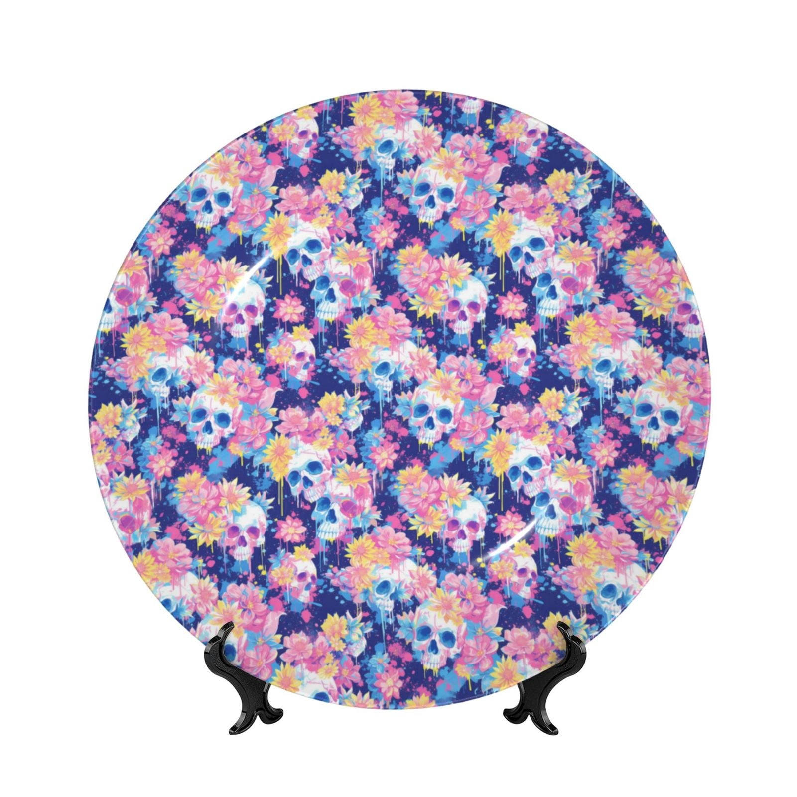 Yiaed graffiti style Skull flower Print Bone China Decorative Plate ...
