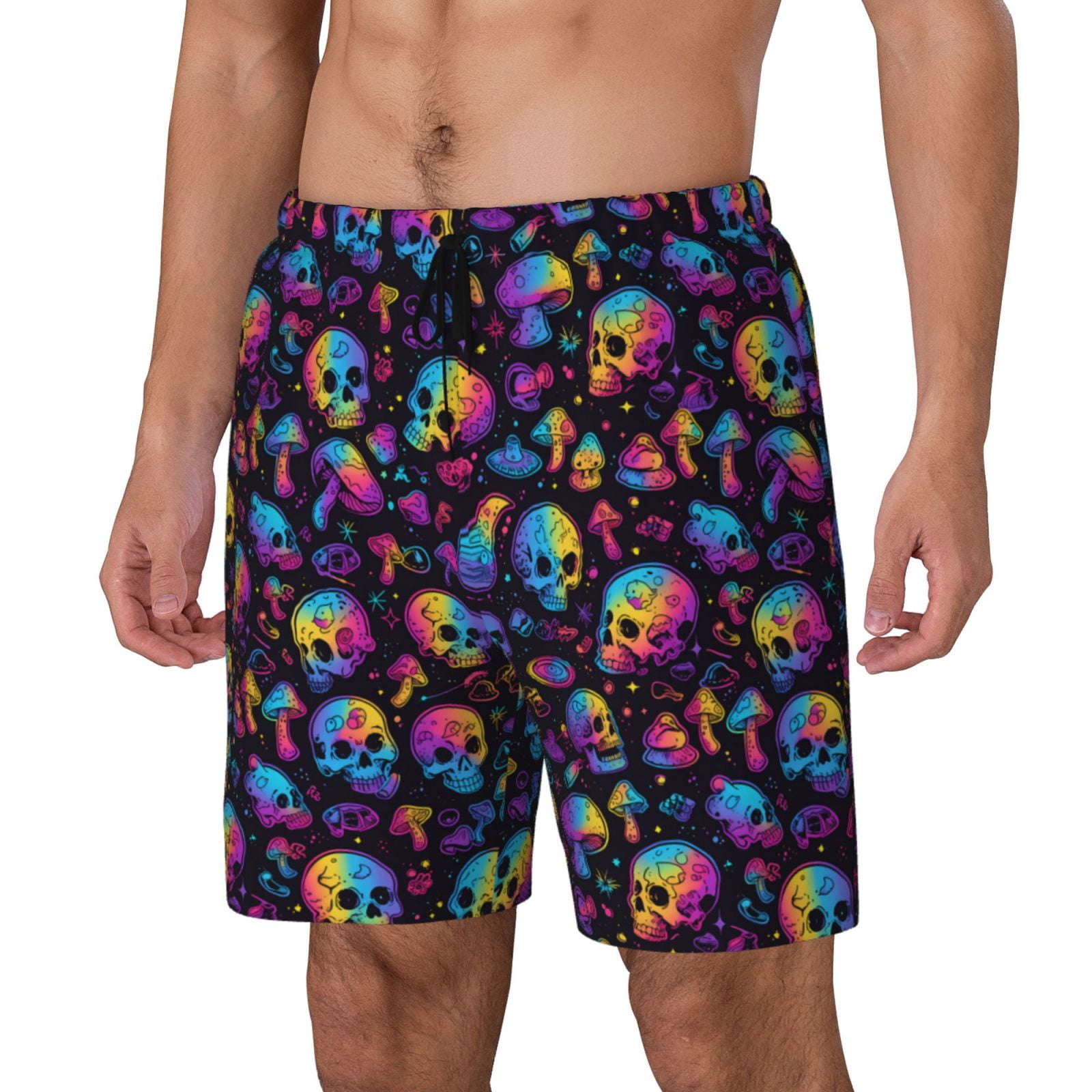 Yiaed rainbow color Skull mushroom Print Mens Swim Trunks Bathing Suit ...