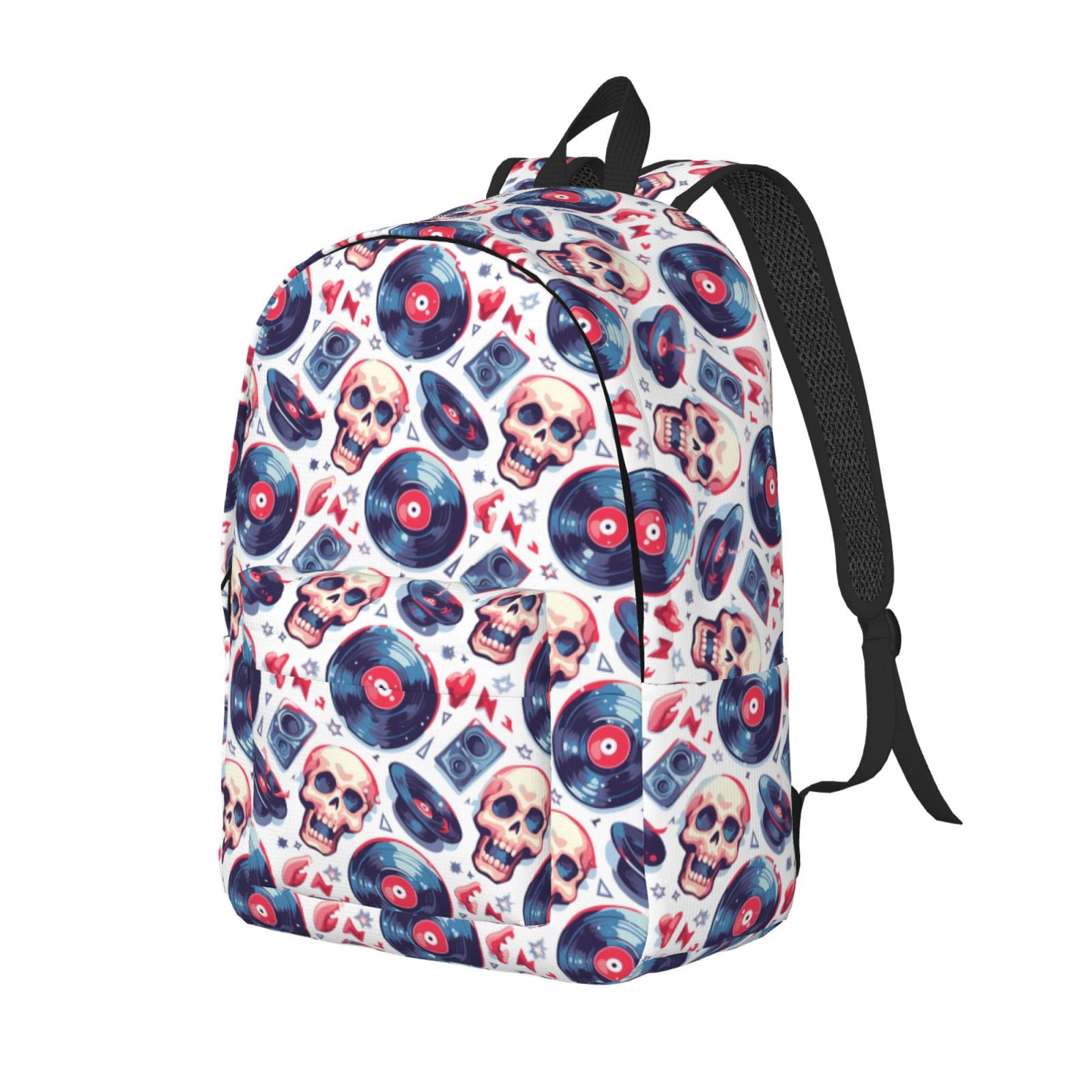 Yiaed record rock music Skull Print Print Laptop Backpack Travel Canvas ...