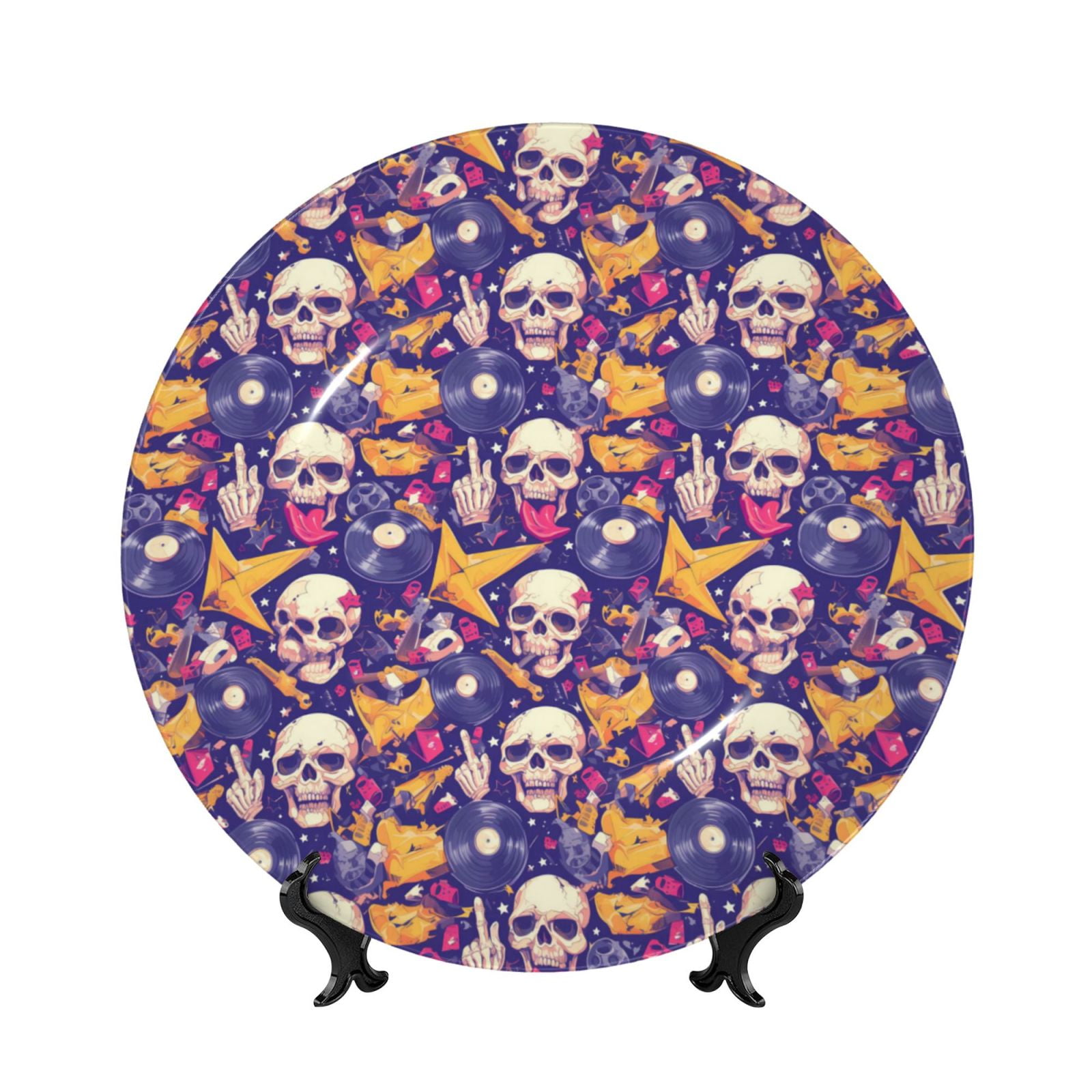Yiaed rock Skull record Print Bone China Decorative Plate Ceramic ...