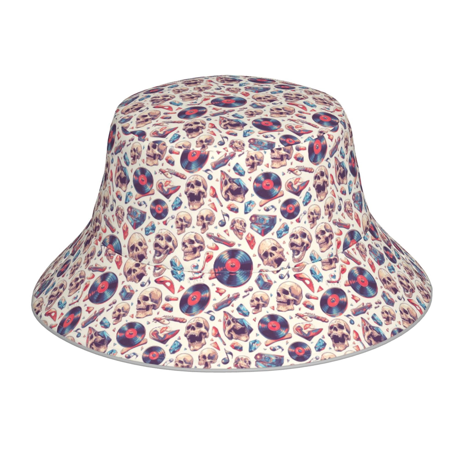 Yiaed rock Skull record Retro Print Reflective Stripe Bucket Hat Unisex ...