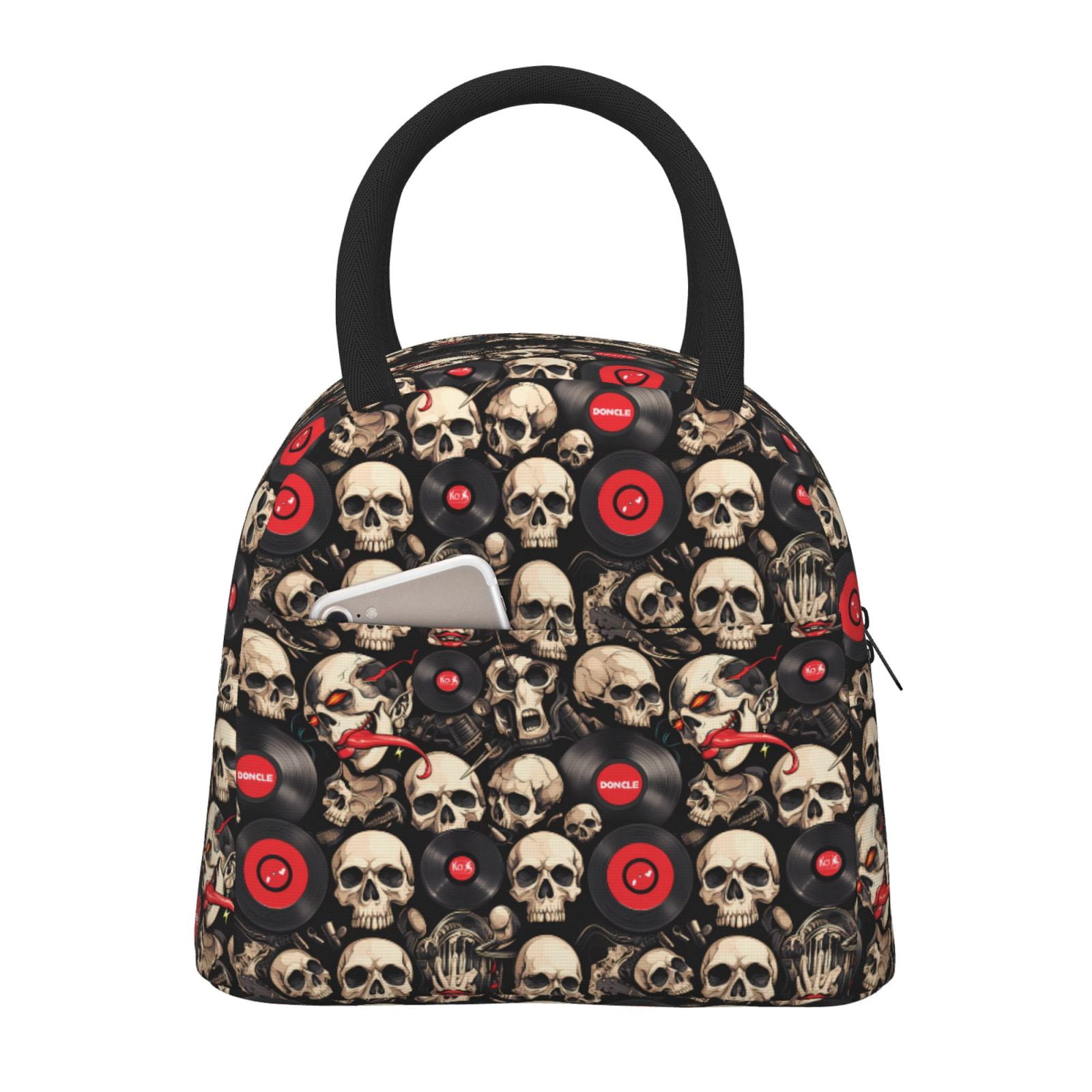 Yiaed rock record Skull Print Lunch Bag Adult Insulated Lunch Box ...