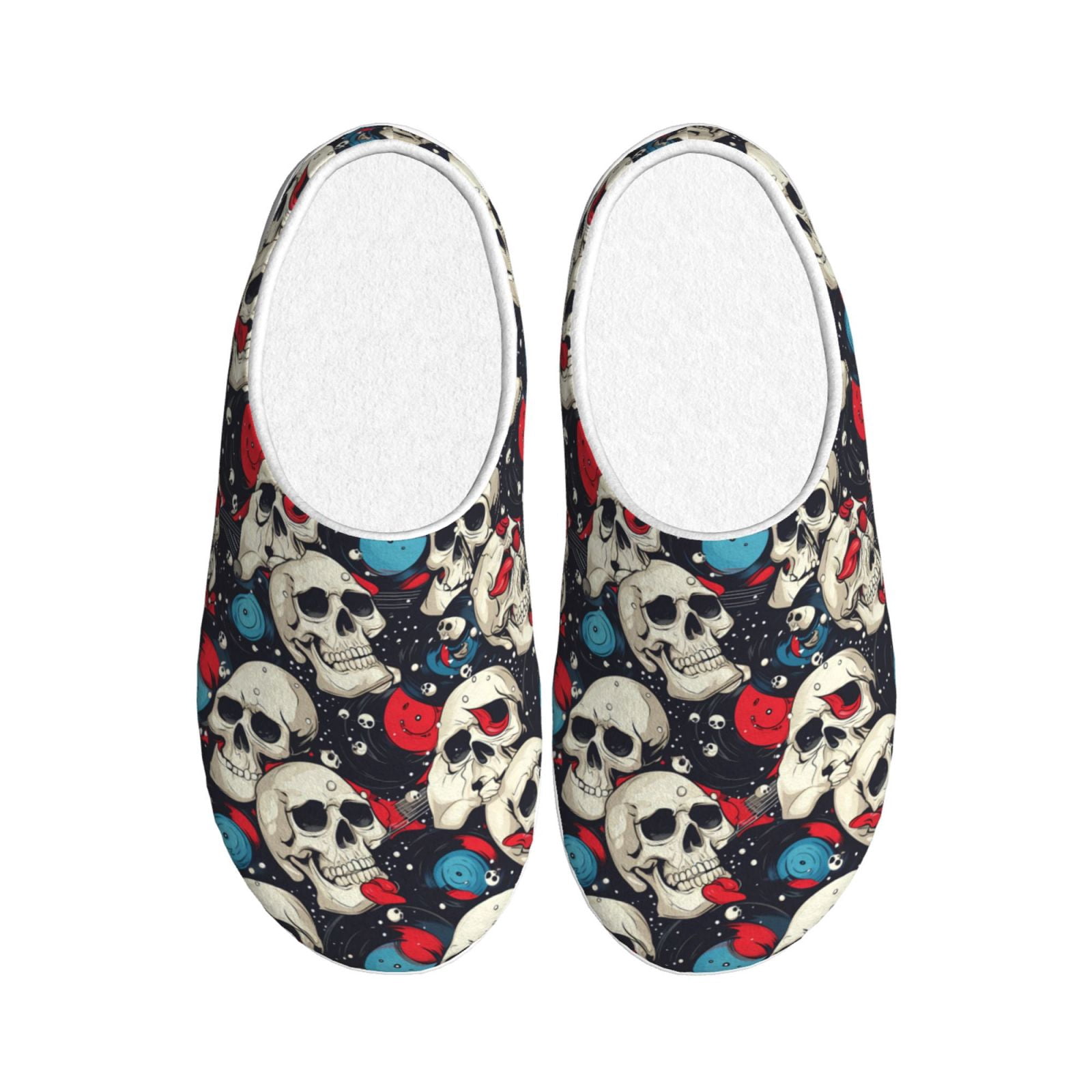 Yiaed rock record Skull artist Print Slippers Fuzzy Warm Cozy Slippers ...