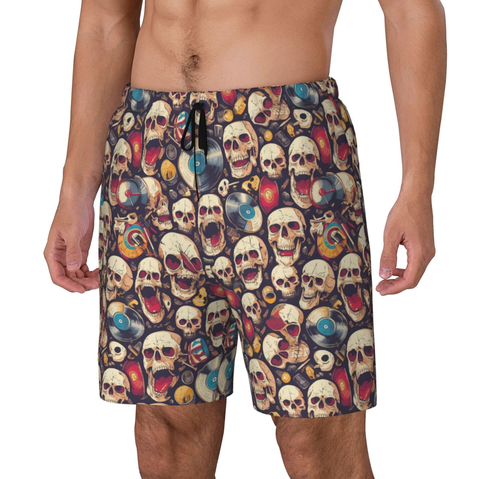 Yiaed rock record music Skull Print Mens Swim Trunks Bathing Suit ...