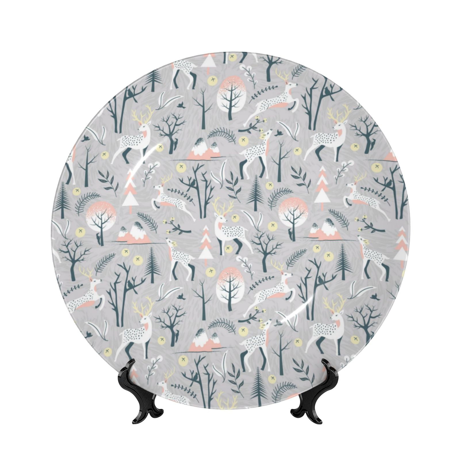 Yiaed white Moose winter tree Print Bone China Decorative Plate Ceramic ...