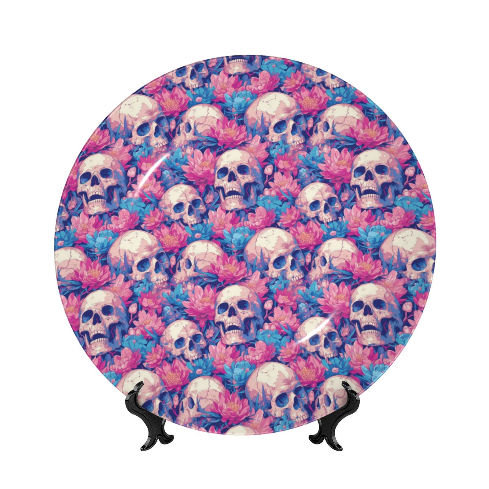 Yiaed white Skull blue flower Print Bone China Decorative Plate Ceramic ...