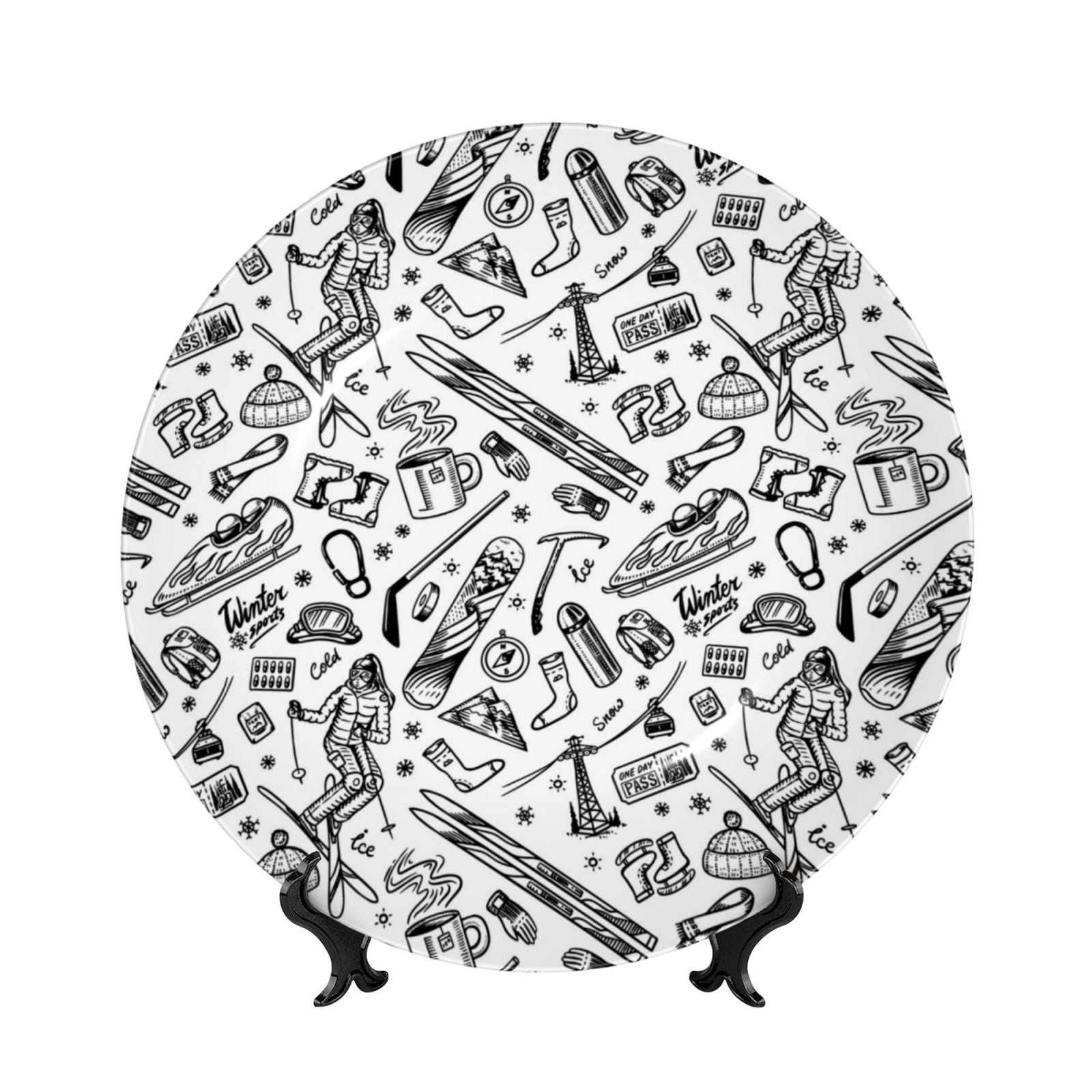Yiaed winter Ski Element Print Bone China Decorative Plate Ceramic ...