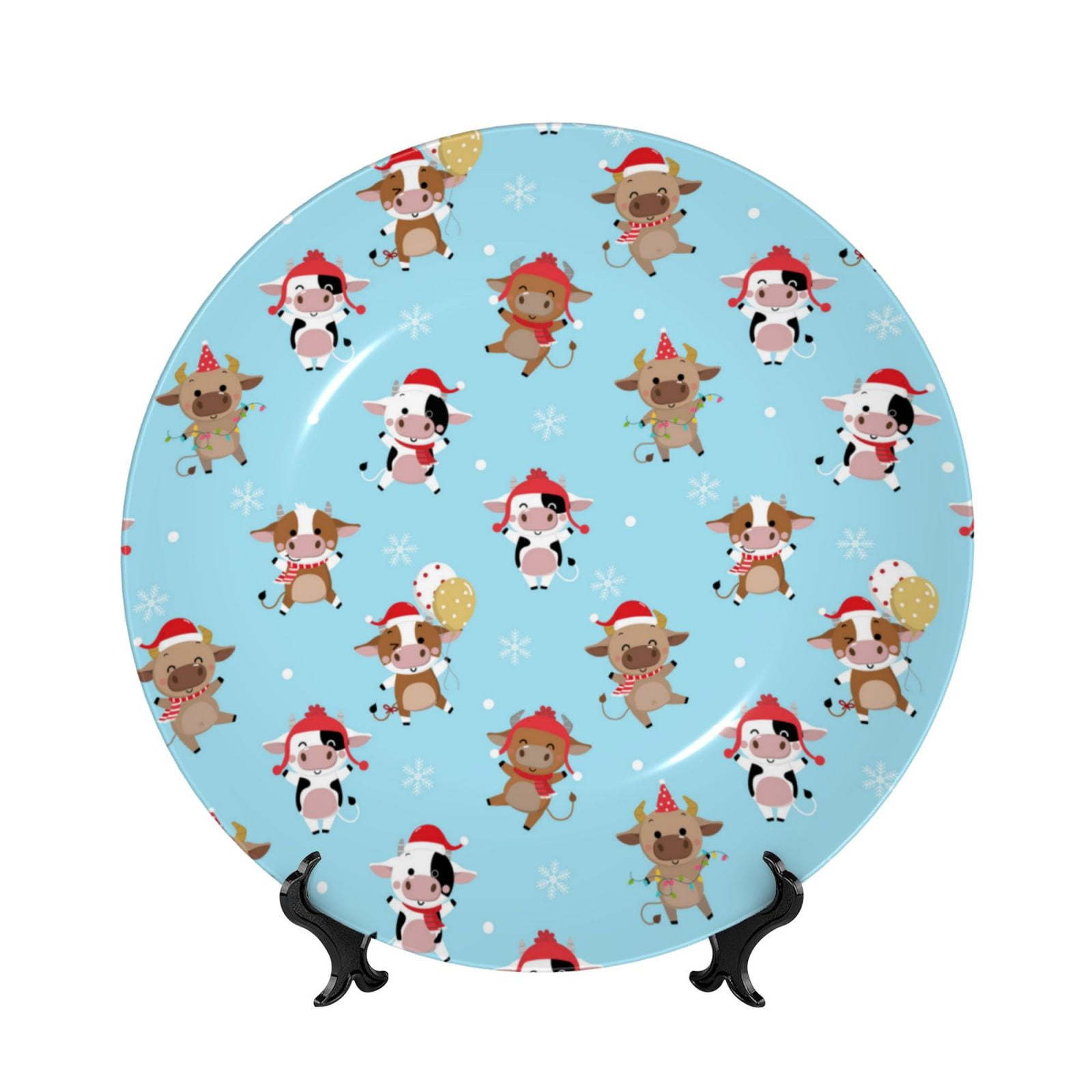 Yiaed winter cow cute Print Bone China Decorative Plate Ceramic Dinner ...