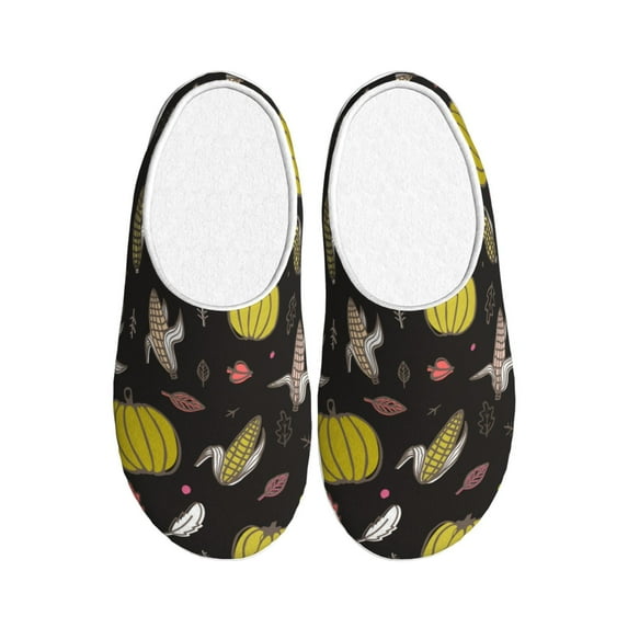 Yiaed yellow Pumpkin Corn Print Slippers Fuzzy Warm Cozy Slippers Non ...
