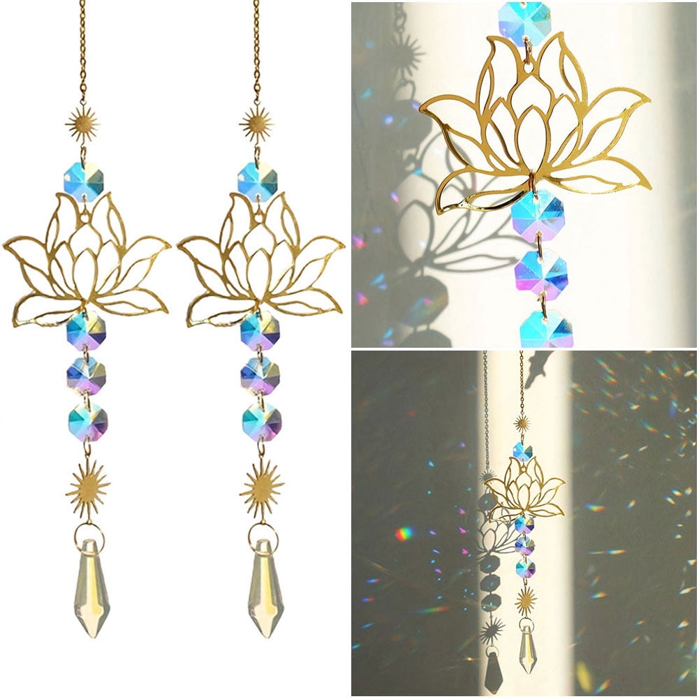 Yiaieng 2PCS Suncatchers Lotus Crystal Pendant with Crystal Prisms ...