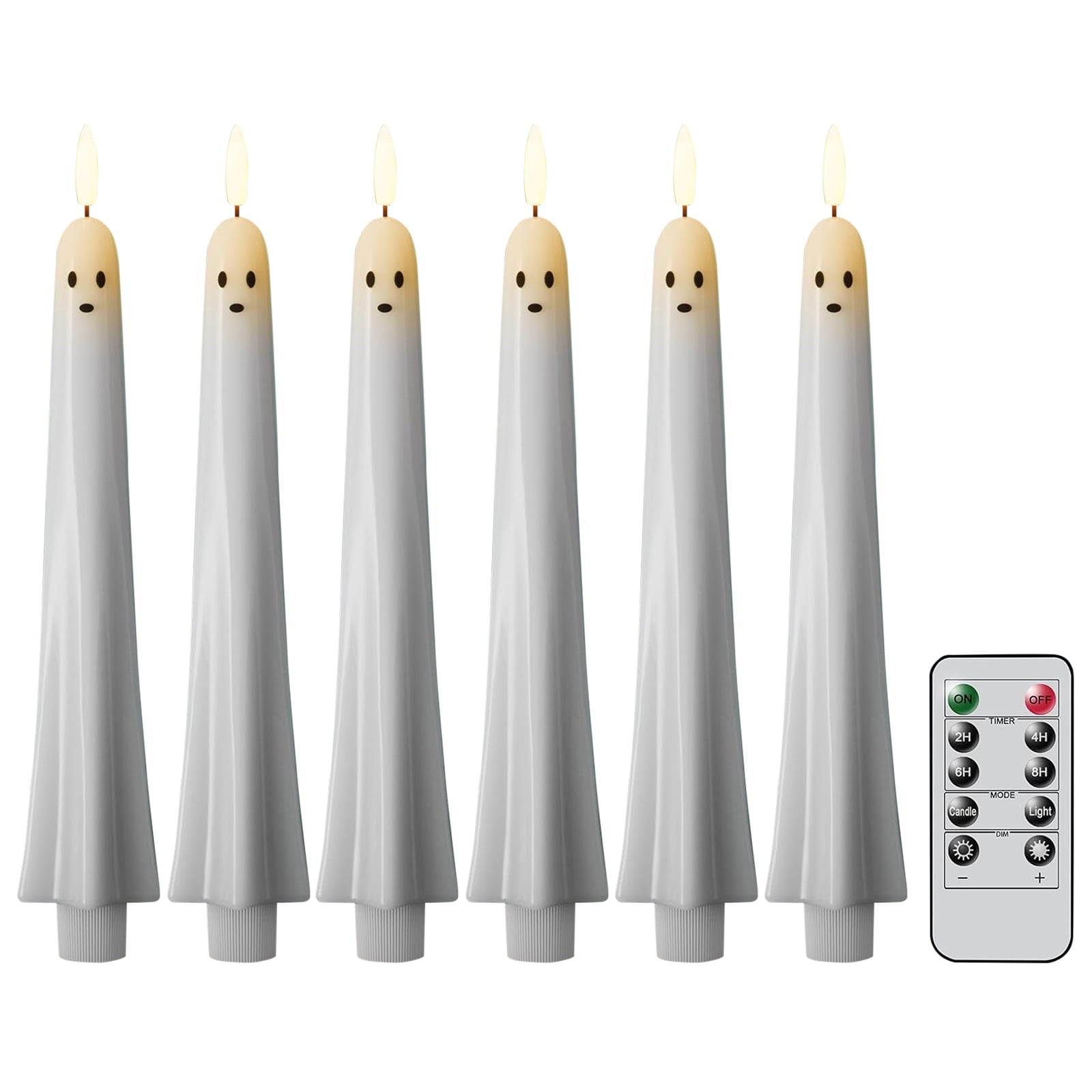 Yiaieng 6 Pack Halloween Ghost Flameless Taper Candles with Remote and ...