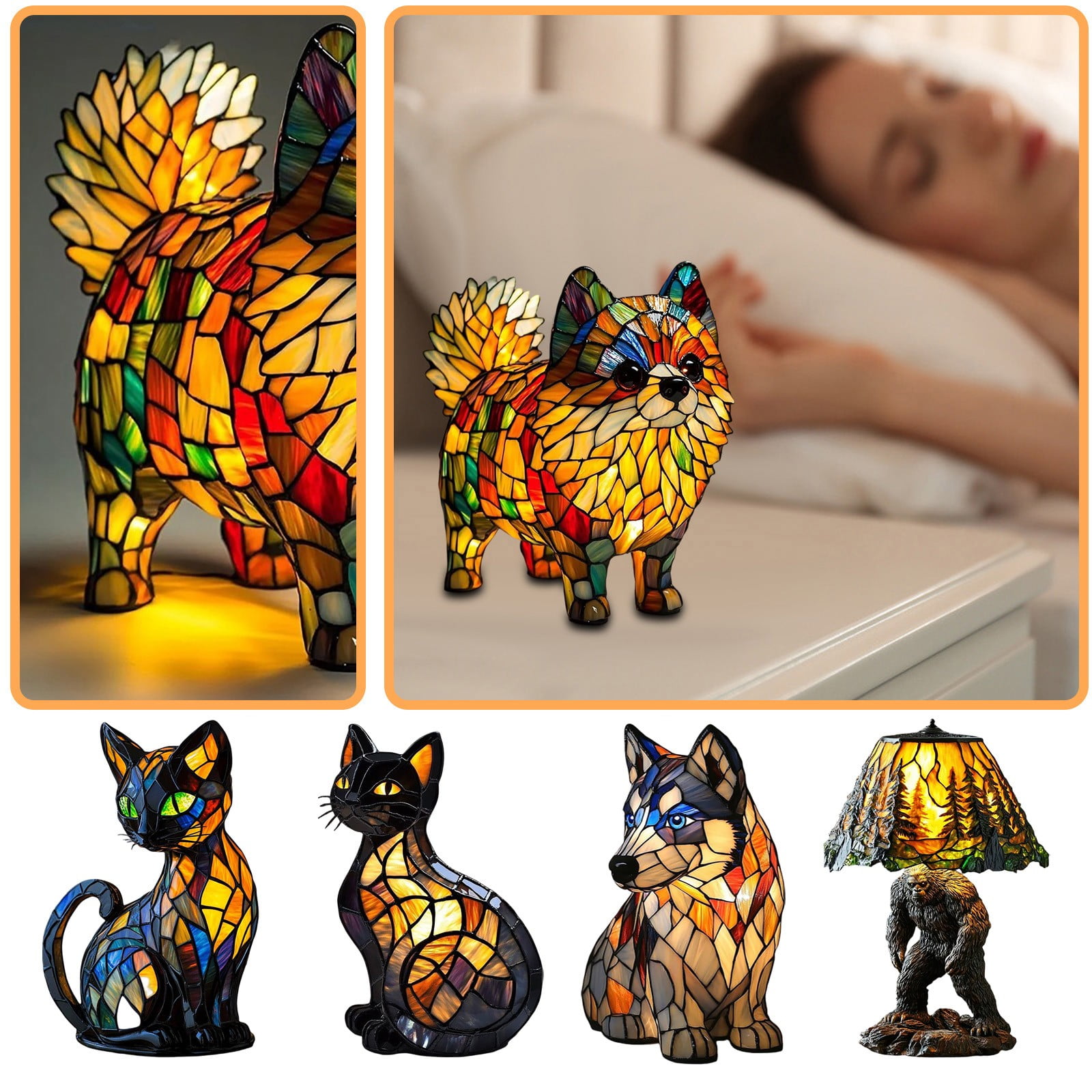 Yiaieng Cat Lamp, Retro Cats Stained Resin Tabletop Night Light, Animal ...