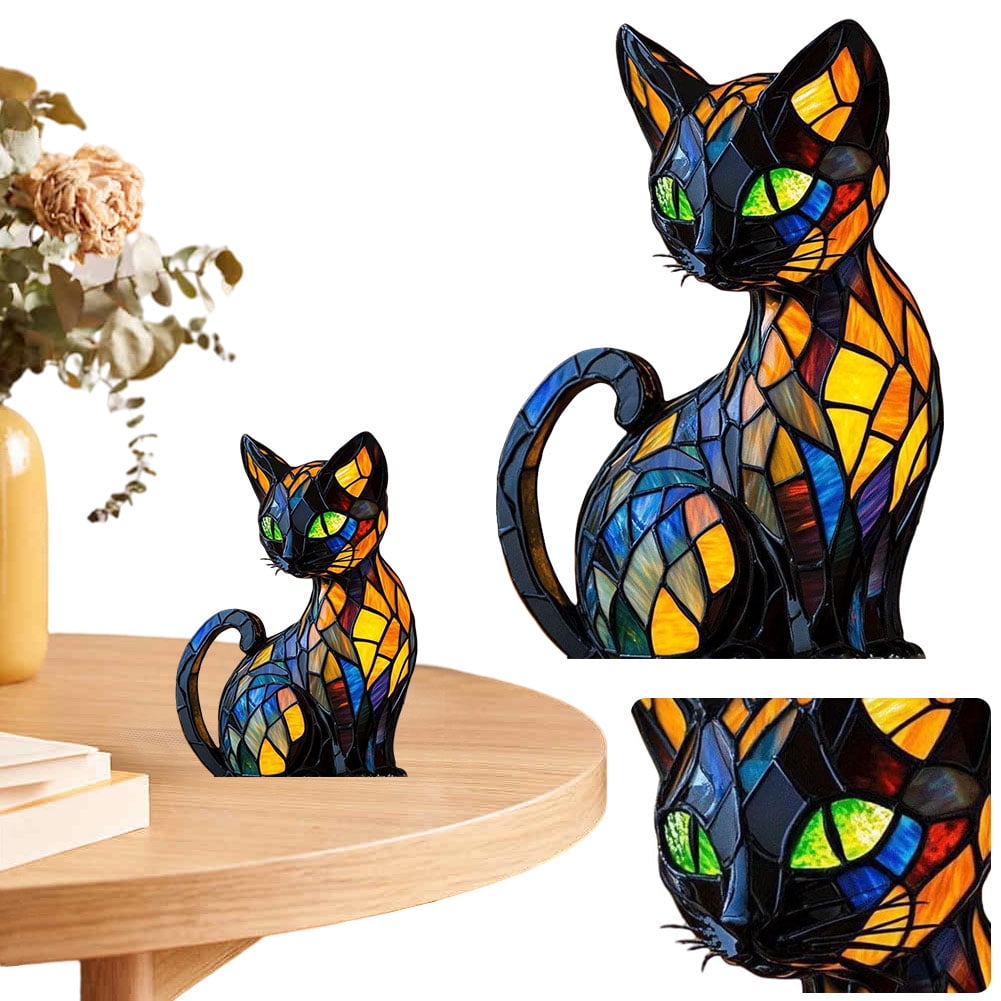 Yiaieng Cat Lamp, Retro Cats Stained Resin Tabletop Night Light, Animal ...