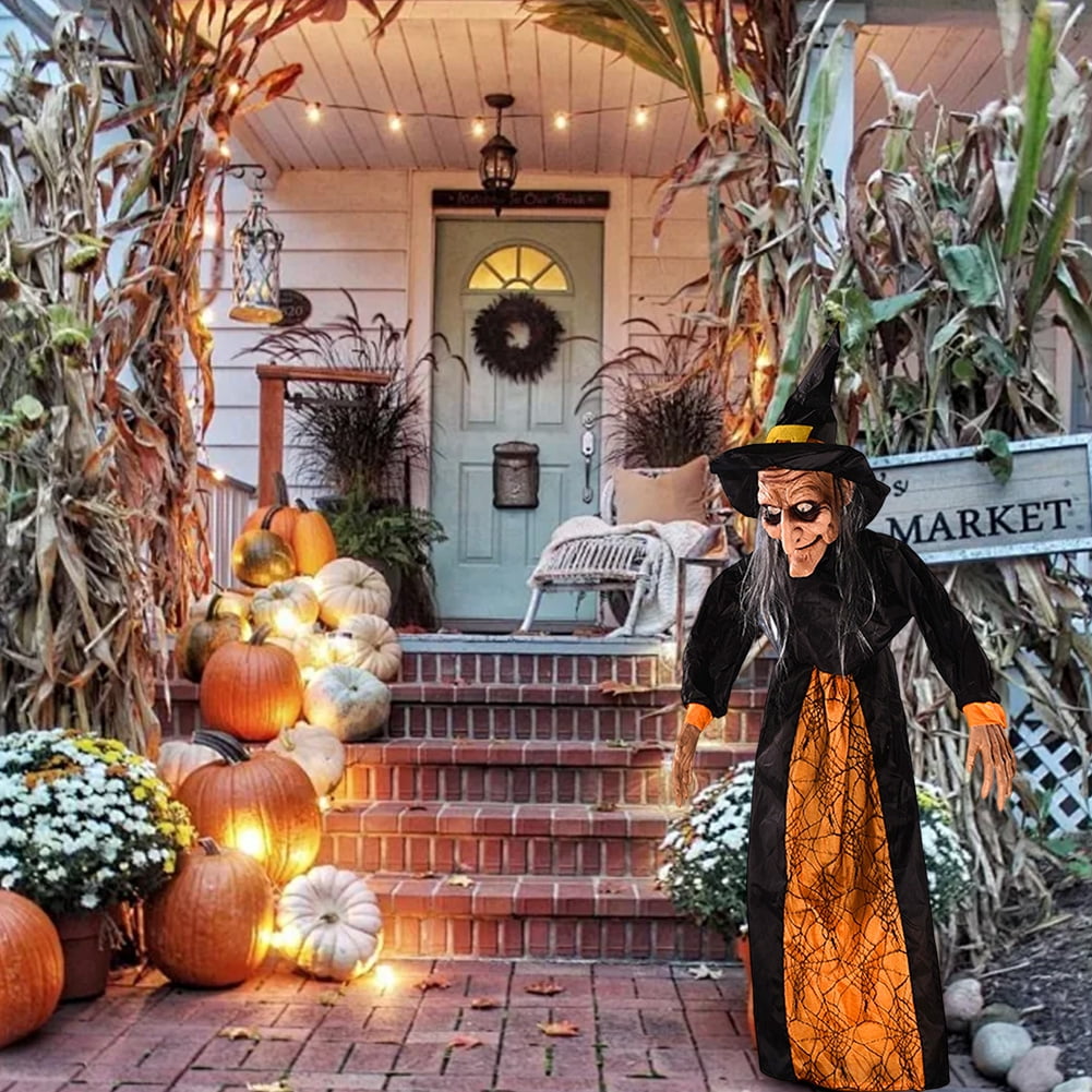 Yiaieng Halloween Hanging Animated Talking Witch W/ Light-Up Red Eyes ...
