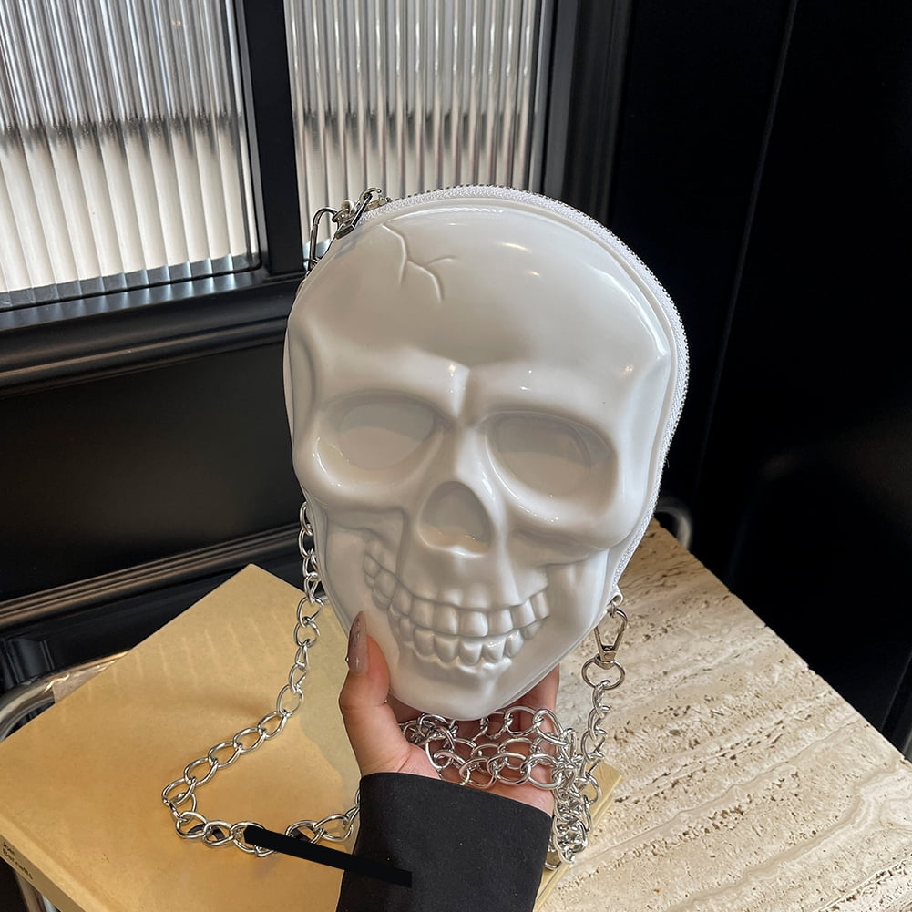 Yiaieng Halloween Pu Skeleton Head Bag Zip Closure Skull Crossbody Bag ...