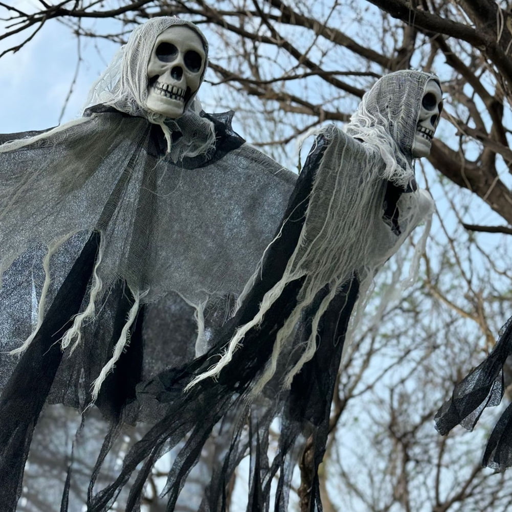 Yiaieng Hanging Skeleton Ghost with Led Lights Hanging Skull Horror ...