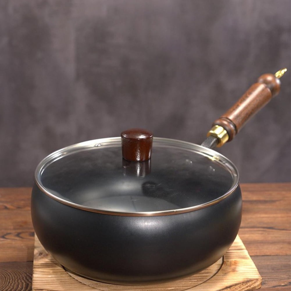 Yiaieng Non-Stick Pan Flat Bottom Iron Pan Wooden Handle for Induction ...