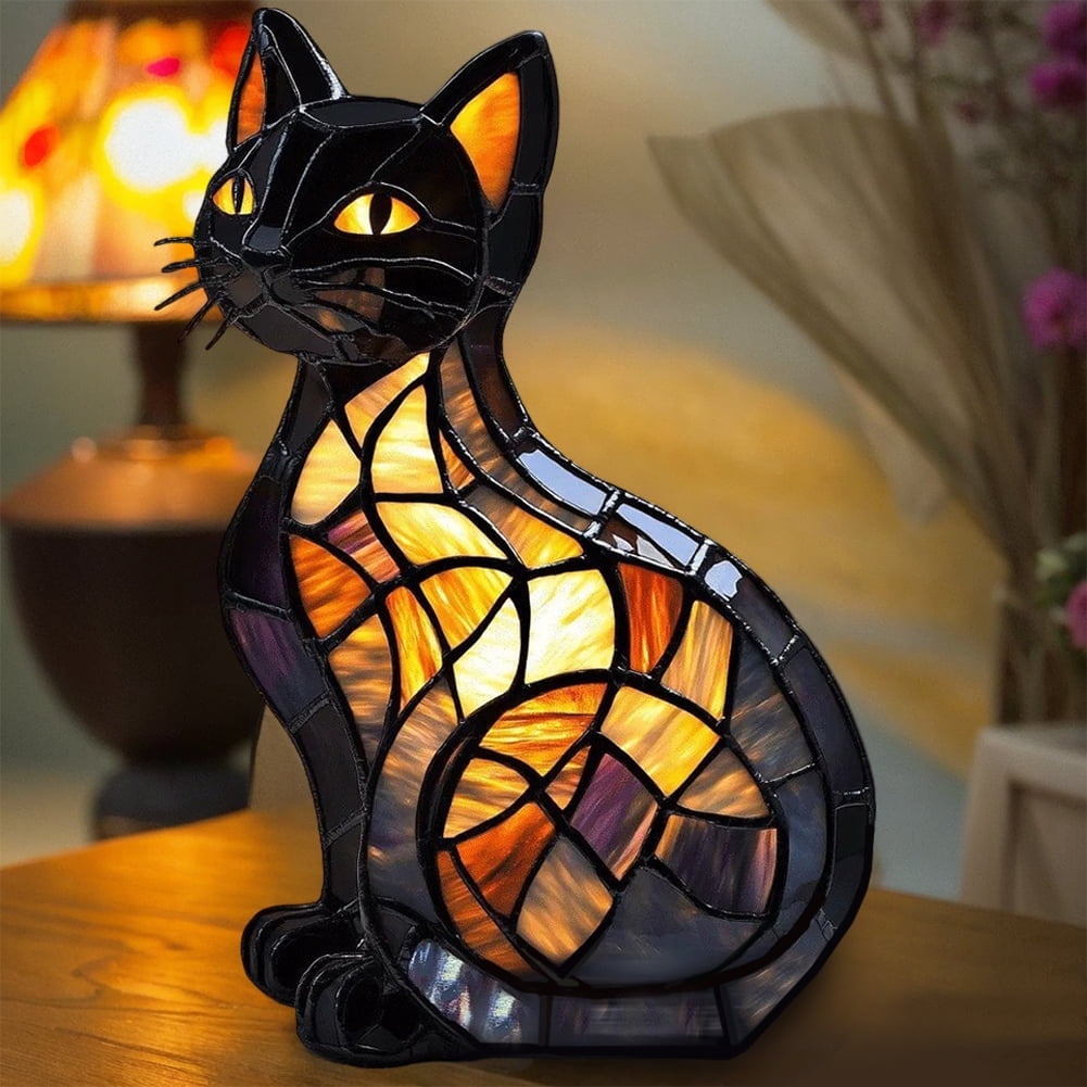 Yucurem Retro Cats Stained Resin Tabletop Night Light, Animal Table ...