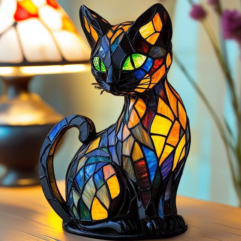 Yucurem Retro Cats Stained Resin Tabletop Night Light, Animal Table ...