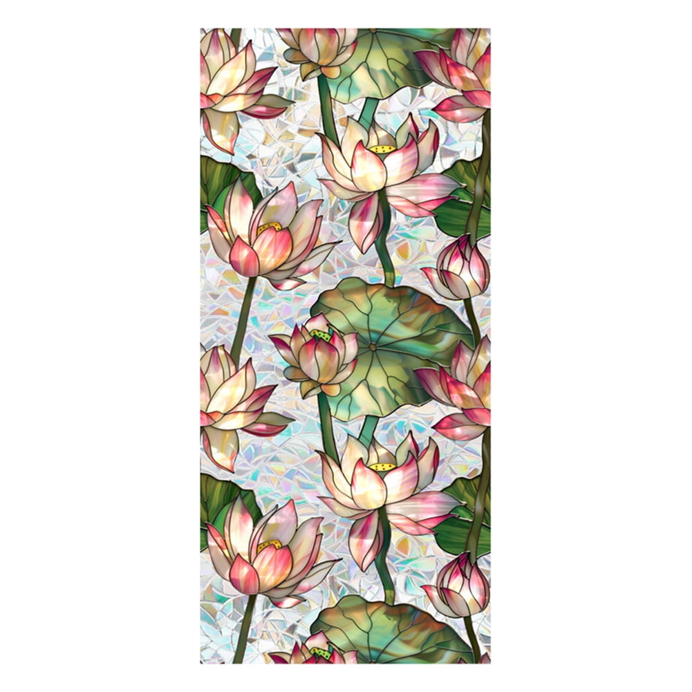 Yiaieng Retro Lotus Flowers Window Privacy Film, Stained Glass Decals ...