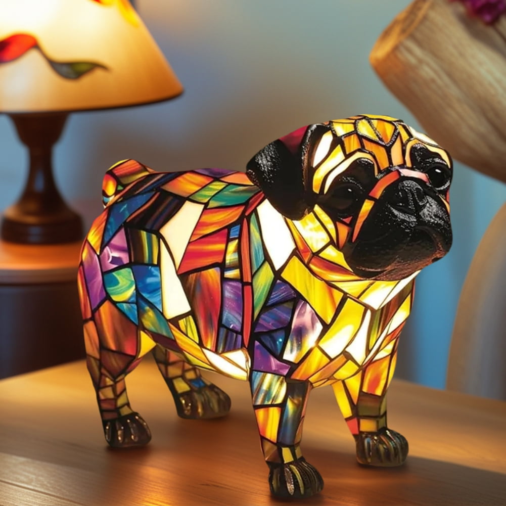 Yiaieng Retro Stained Resin Pekingese Dog Tabletop Night Light, Animal ...
