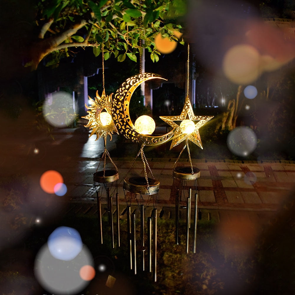 Yiaieng Solar Moon Wind Chimes Metal Moon Chimes Garden Wind Bells for ...