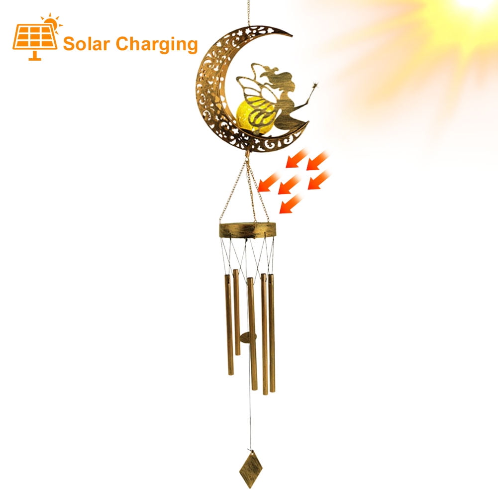 Yiaieng Solar Wind Chimes Moon Fairy Outdoor Hanging Decor, Crackle ...