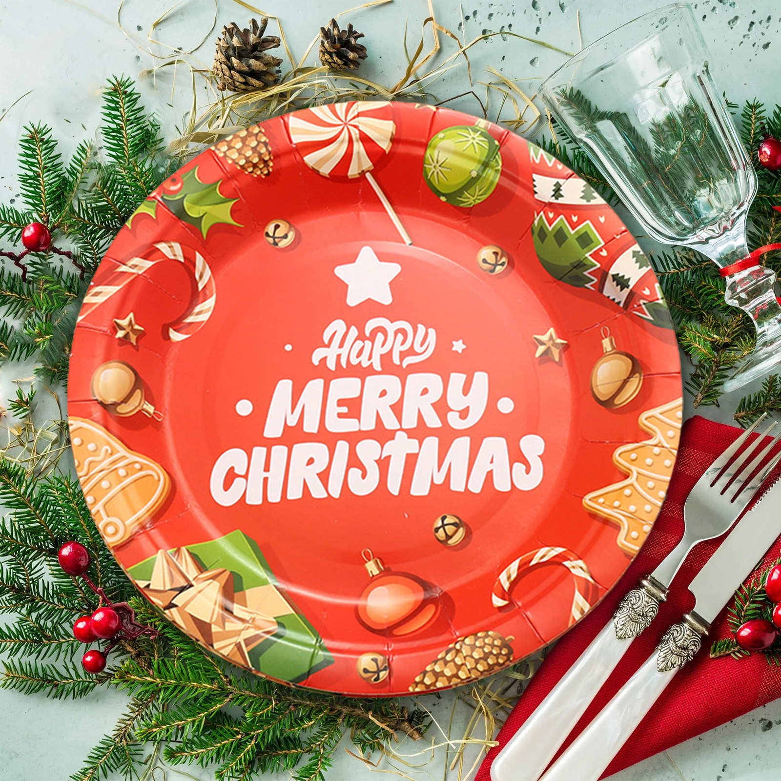 Yialzm 10 Pack Santa Claus Christmas Disposable Plates Christmas Dinner ...