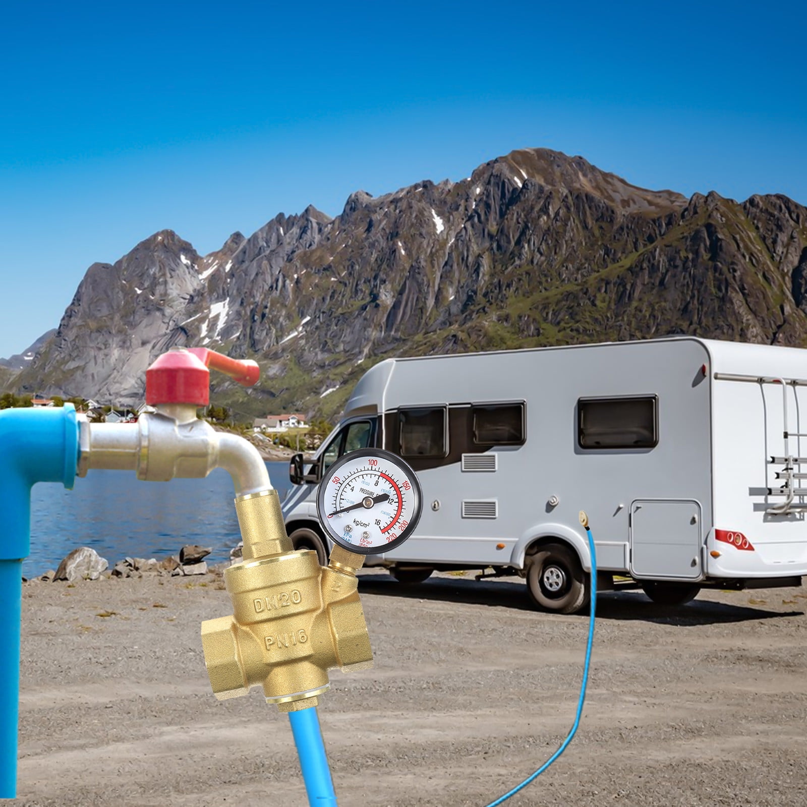 Yialzm Brass Water Pressure Reducing with Gauge Meter for Tap Water ...