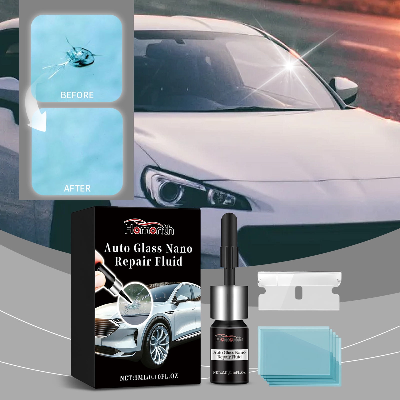 Yialzm Car Front Windshield Repair Kit 0.1 fl oz Easy Crack Fix Clear ...