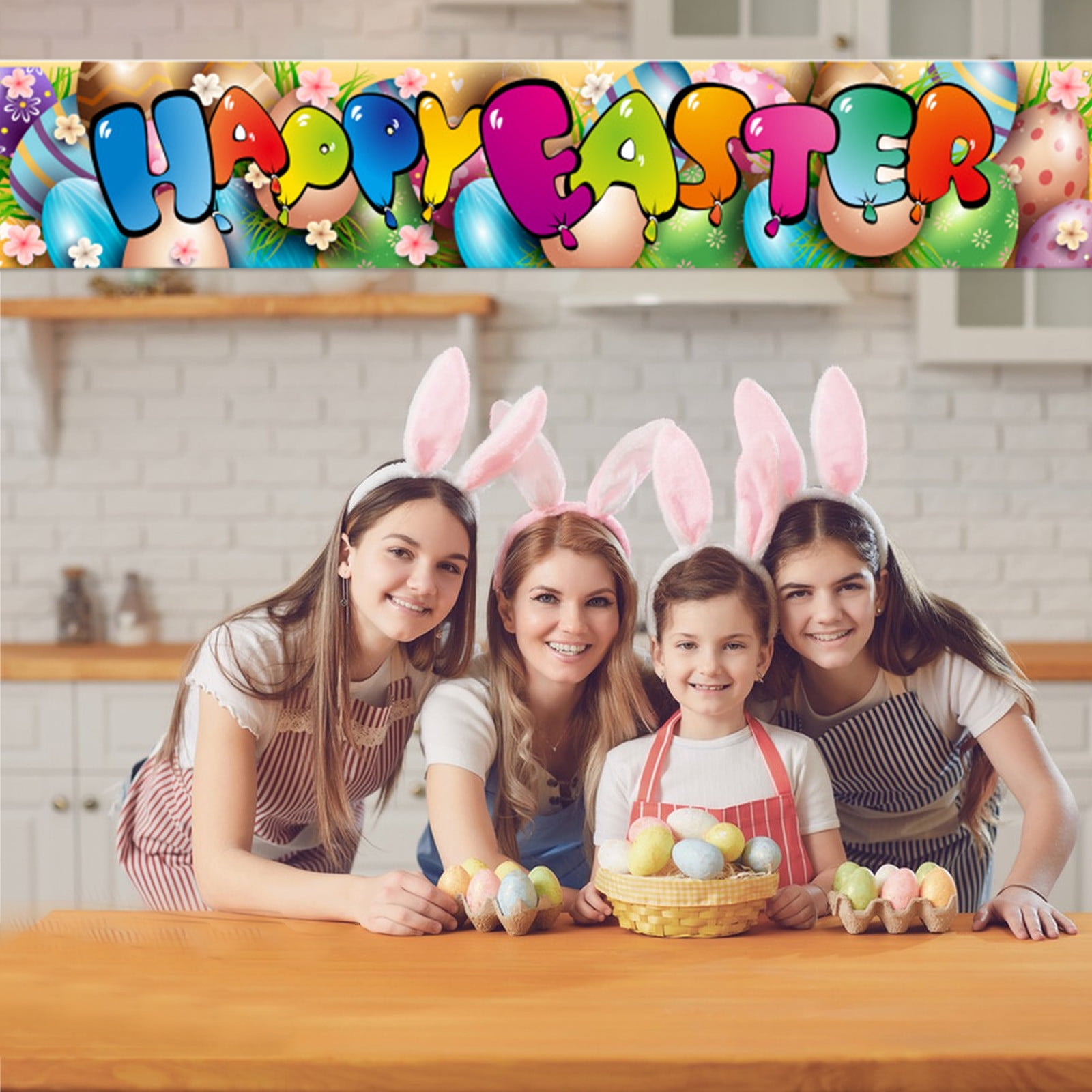 Yialzm Easter Bunny Hanging Flags Yard Decorations-Cloth Bunting for ...