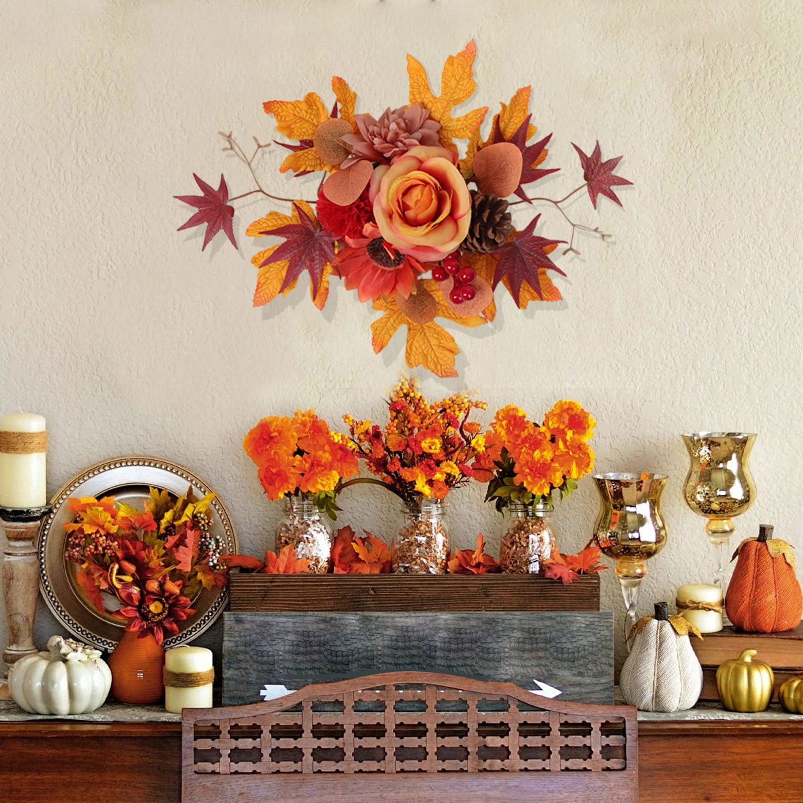 Yialzm Halloween Artificial Maple Leaf Flowers Bulbs for Fall Festival Table Arrangement ...