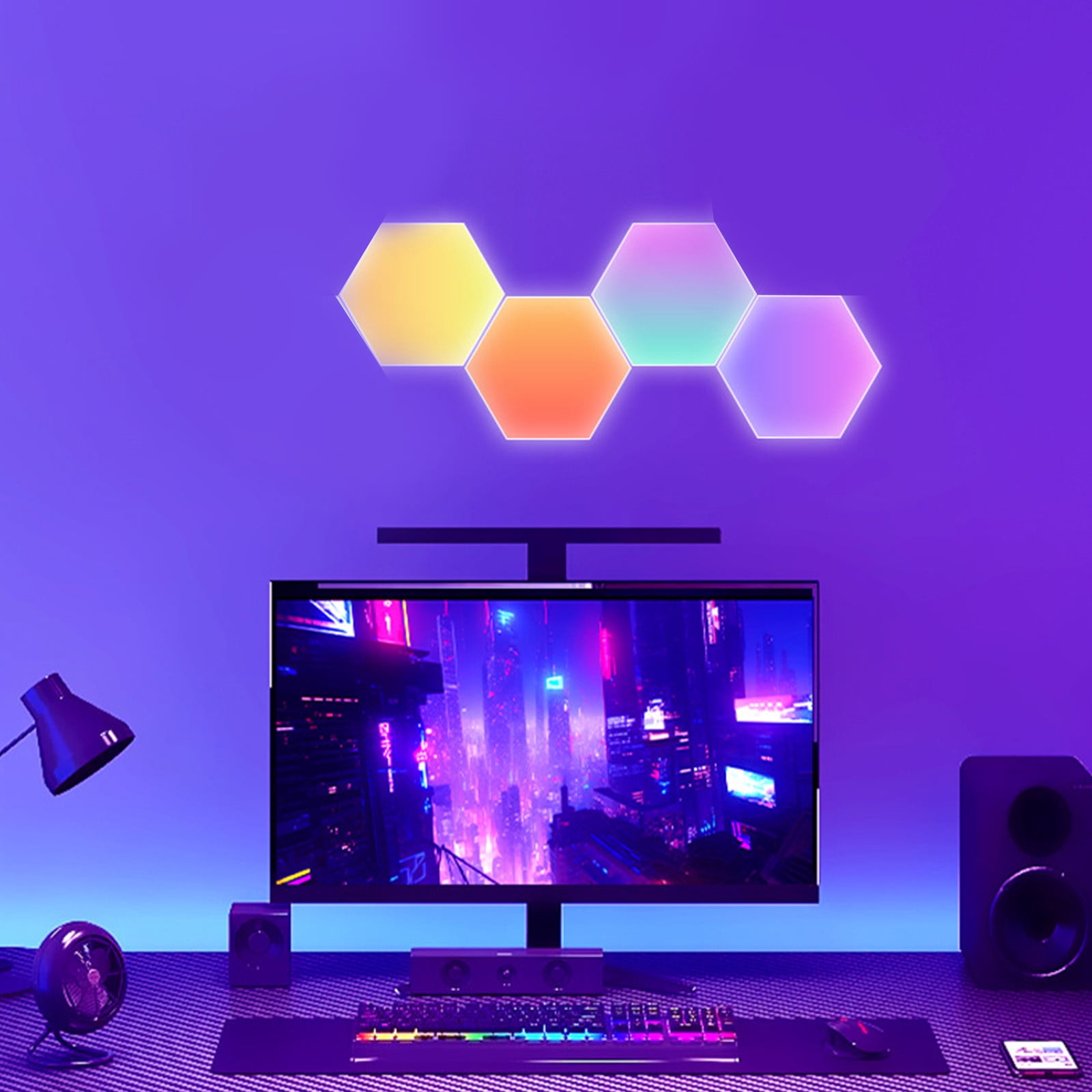 Yialzm Hexagonal RGB Smart Mood Light with Music Sync for Bedroom Game ...