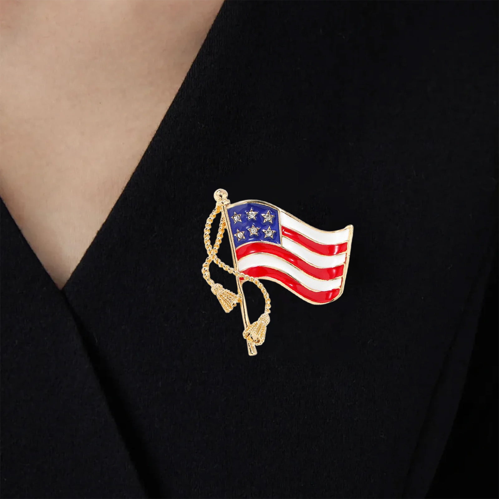 Yialzm Patriotic USA Flag Brooch Pin Crystal Enamel Alloy Lapel Pin for ...