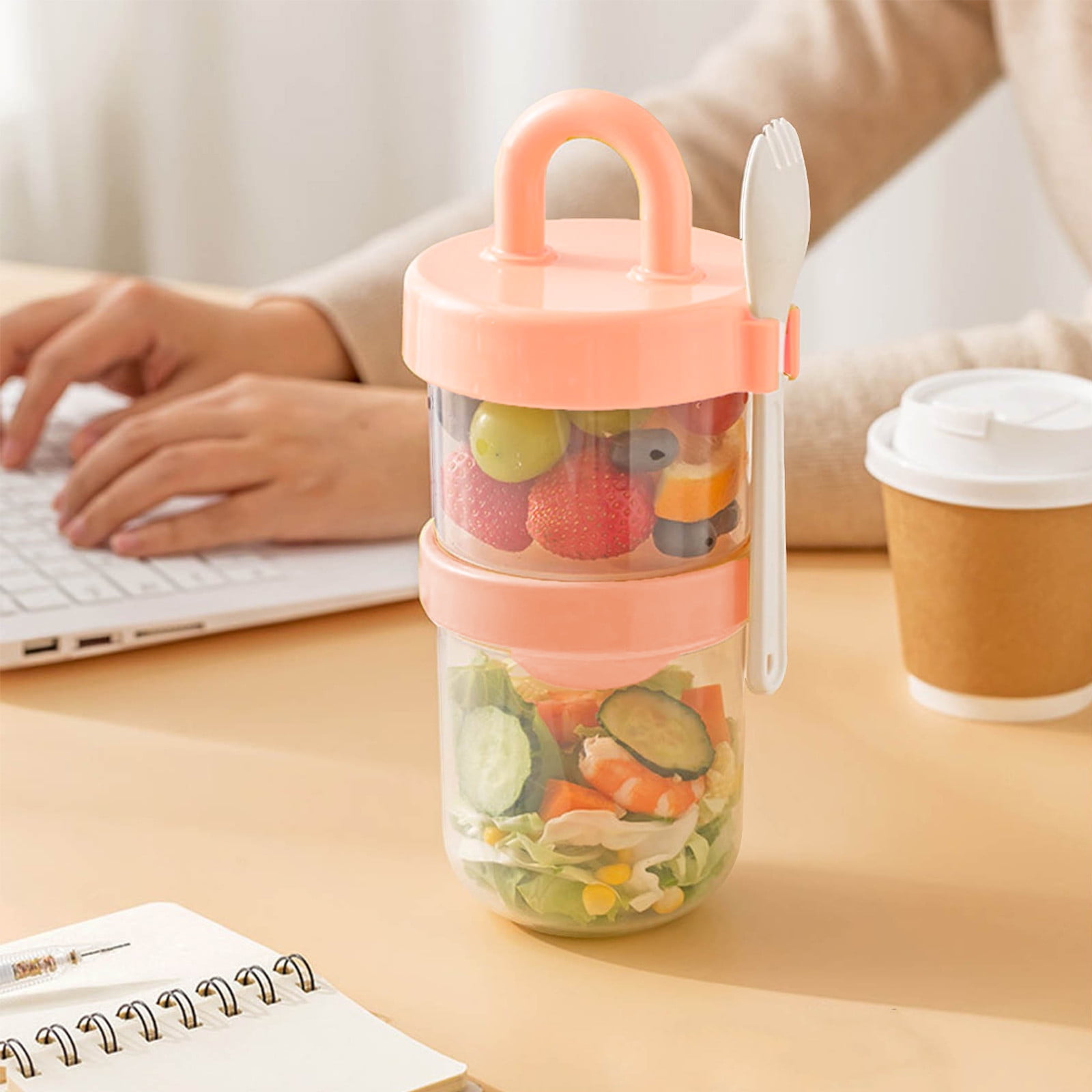 Yialzm Portable Multi Functional Cup with Lid and Spoon for Breakfast and Lunch Suit for Yogurt ...