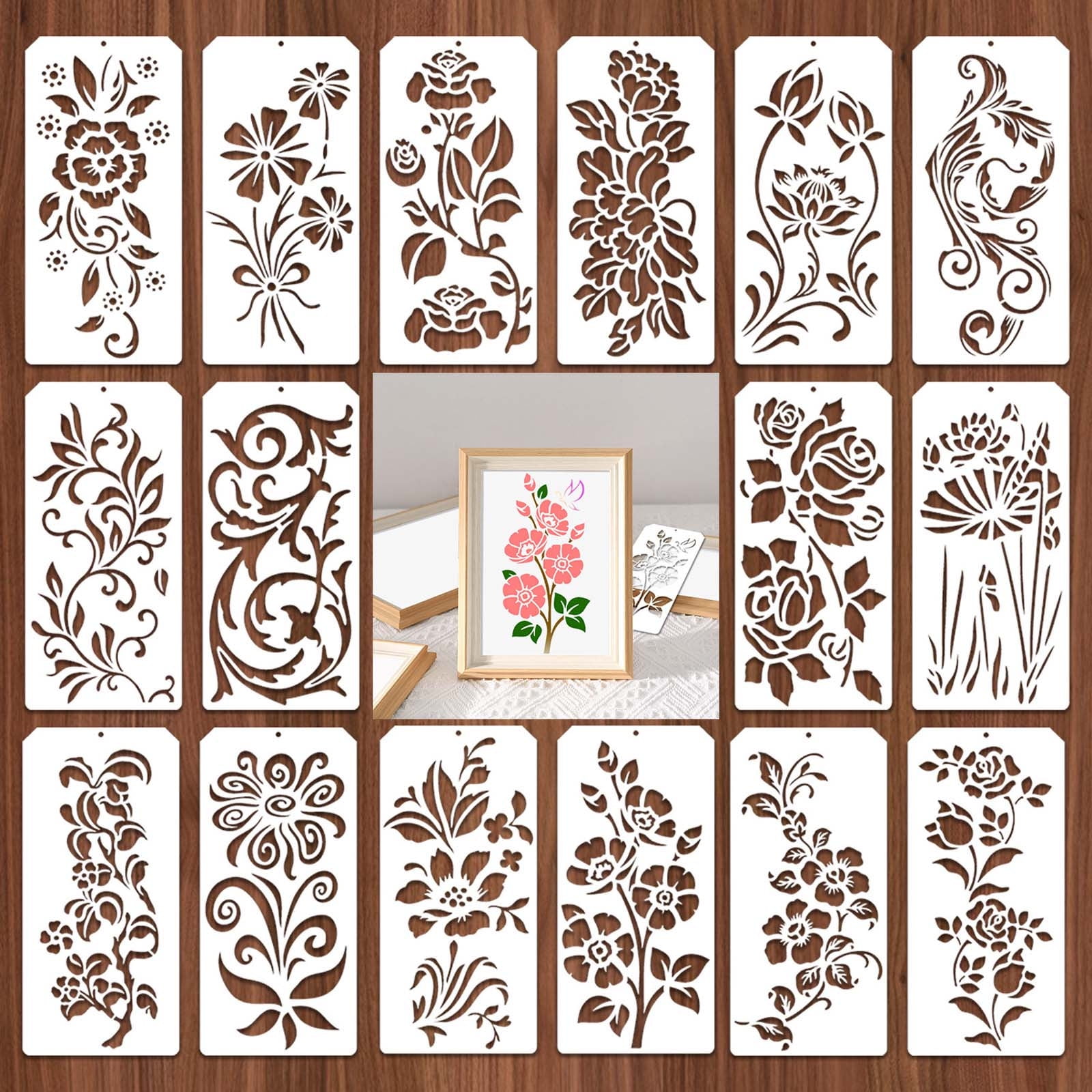 Yialzm Reusable Floral Garden Fence Painting Stencil Set DIY Home Decor ...